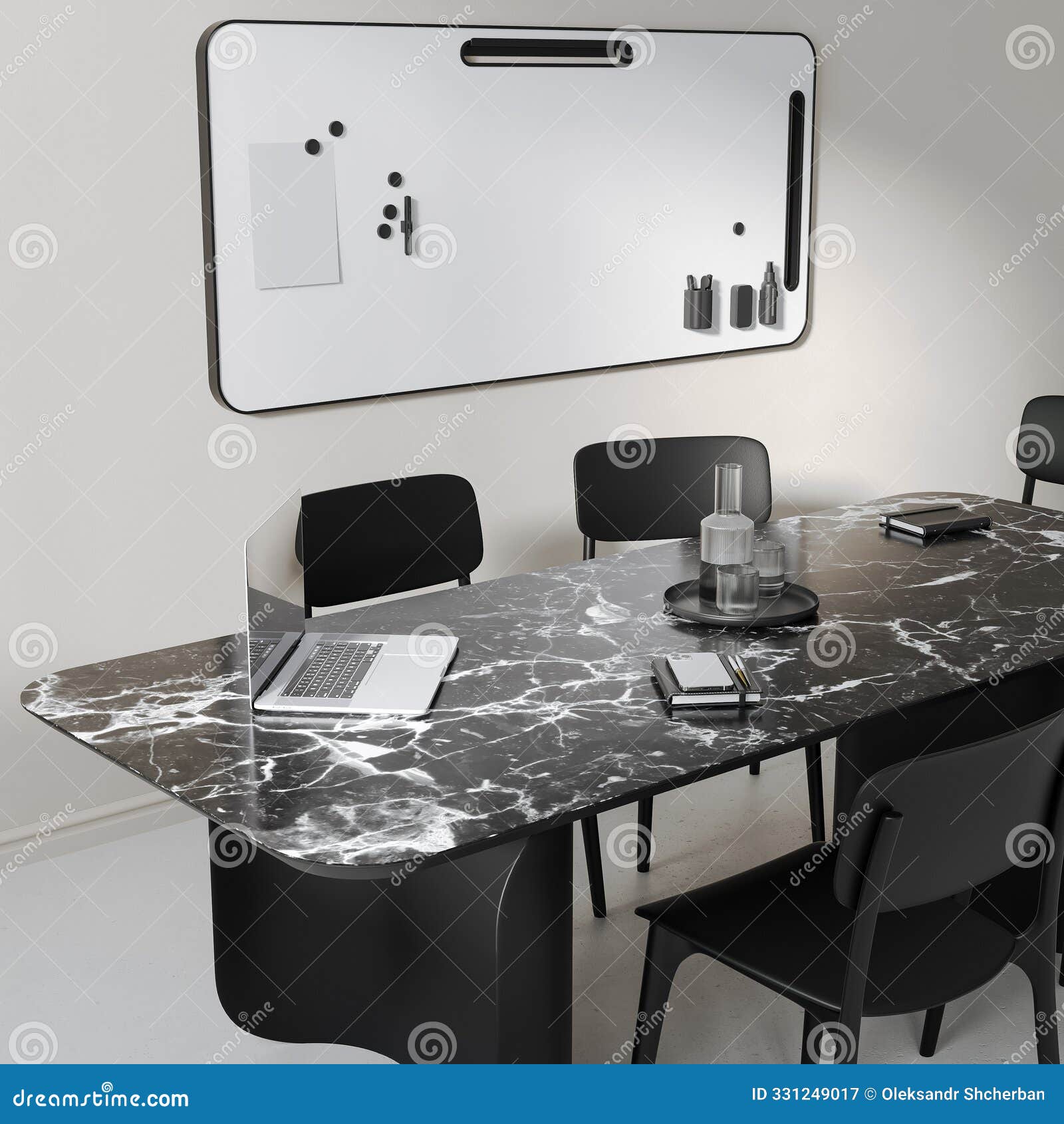 Office Meeting Room with Long Conference Table and Chairs, Laptop and ...