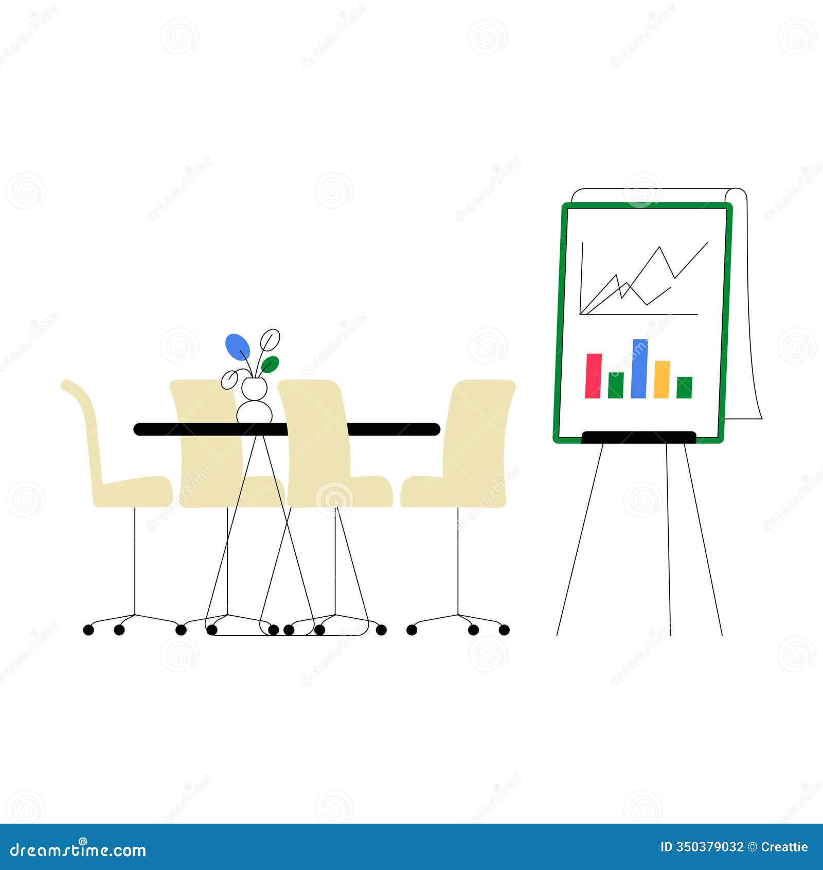 Office Meeting Table with Chairs and Graph Chart in Flat Vector ...