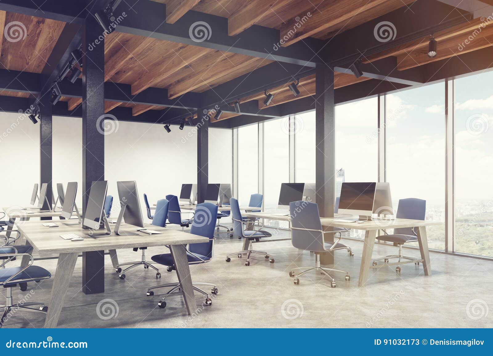 Office with Metal Pillars, Corner, Toned Stock Illustration ...