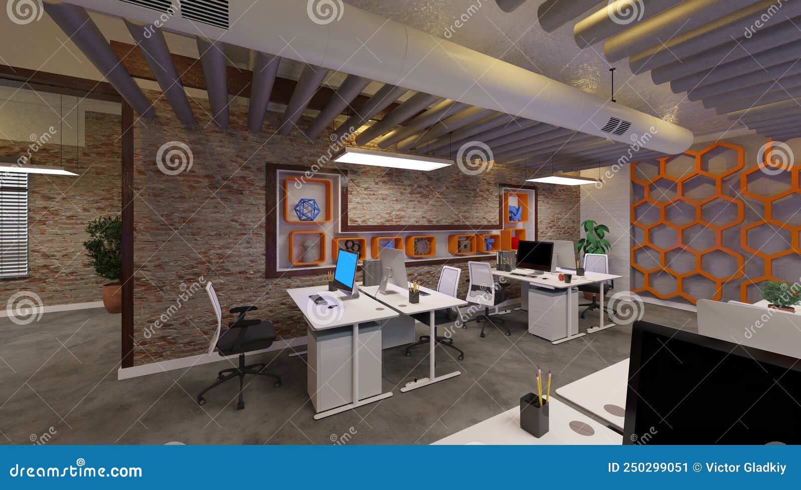 Office Modern European Interior Concept 3d Illustration Stock ...