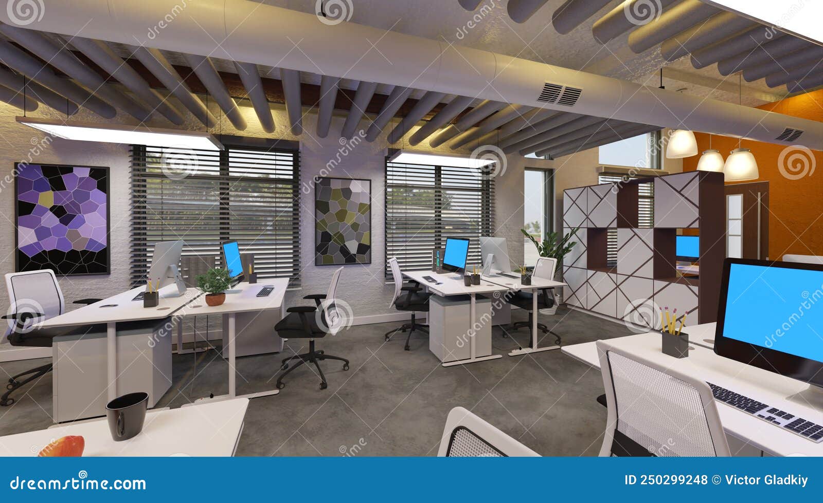 Office Modern European Interior Concept 3d Illustration Stock ...