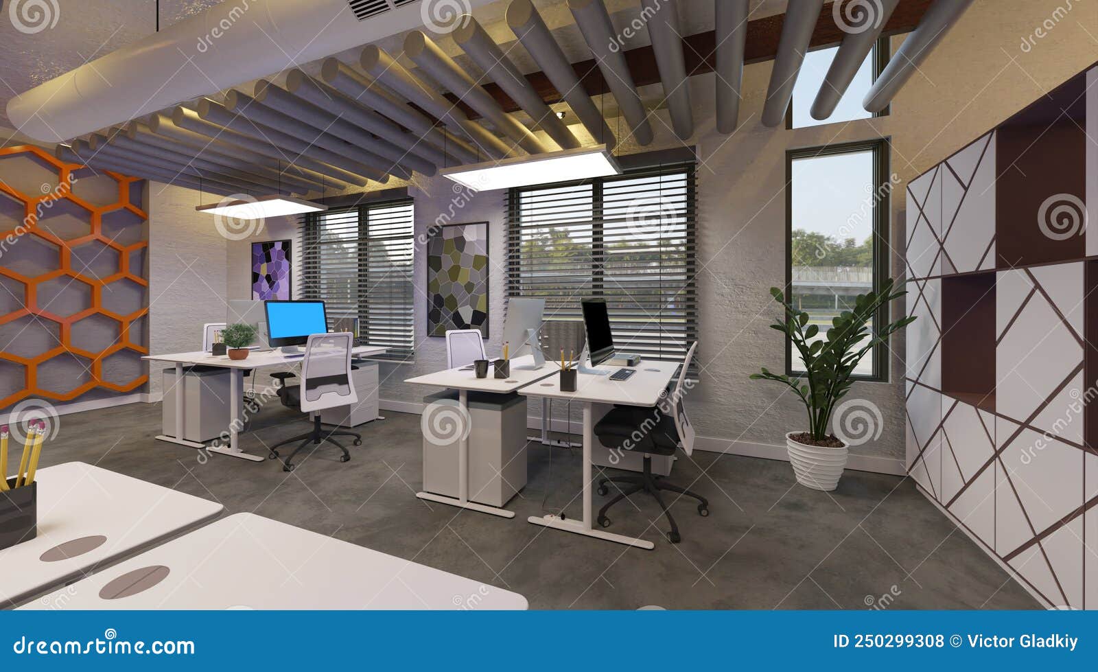 Office Modern European Interior Concept 3d Illustration Stock ...