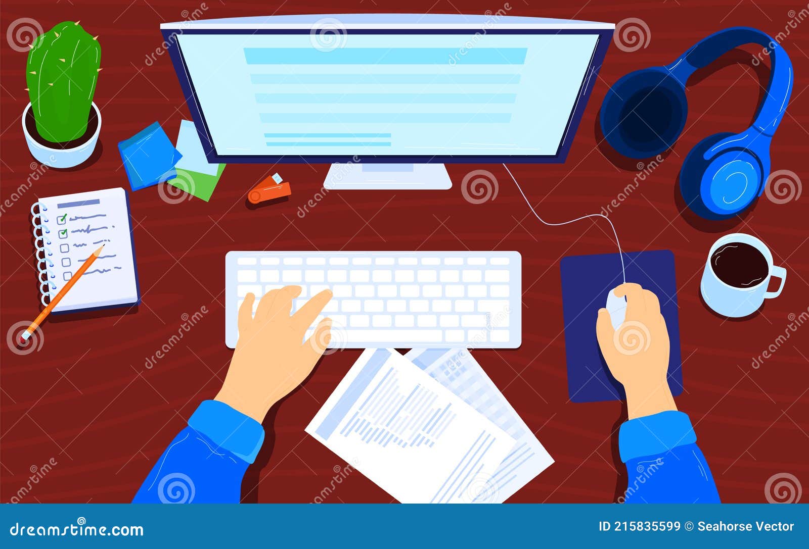 Office Modern, Work Computer, Cactus Background, Workplace Space ...