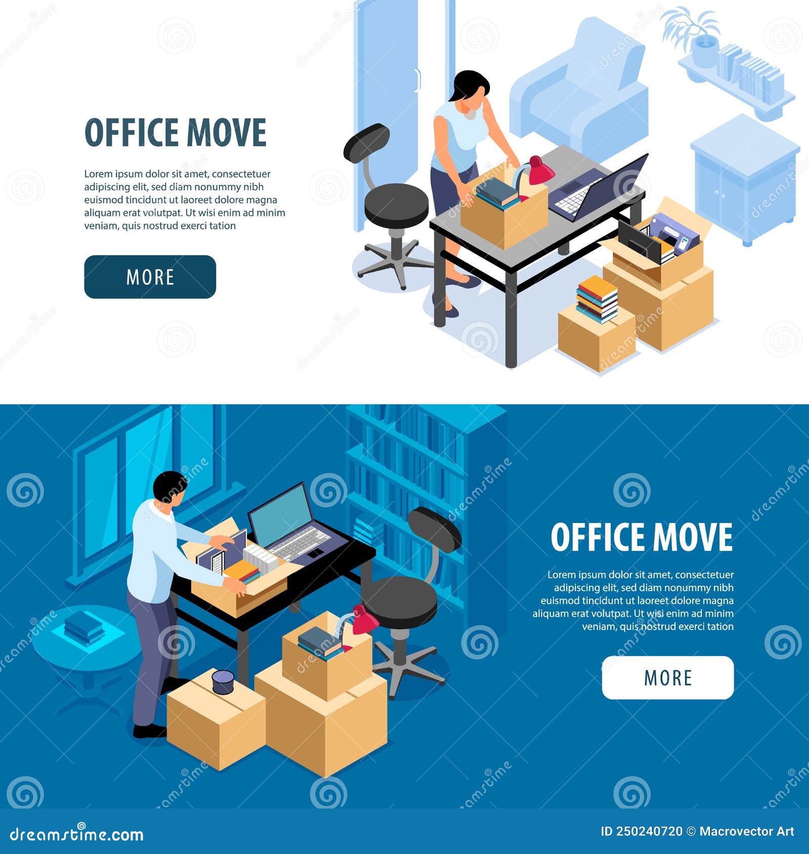 Office Move Horizontal Banners Stock Vector - Illustration of floor ...