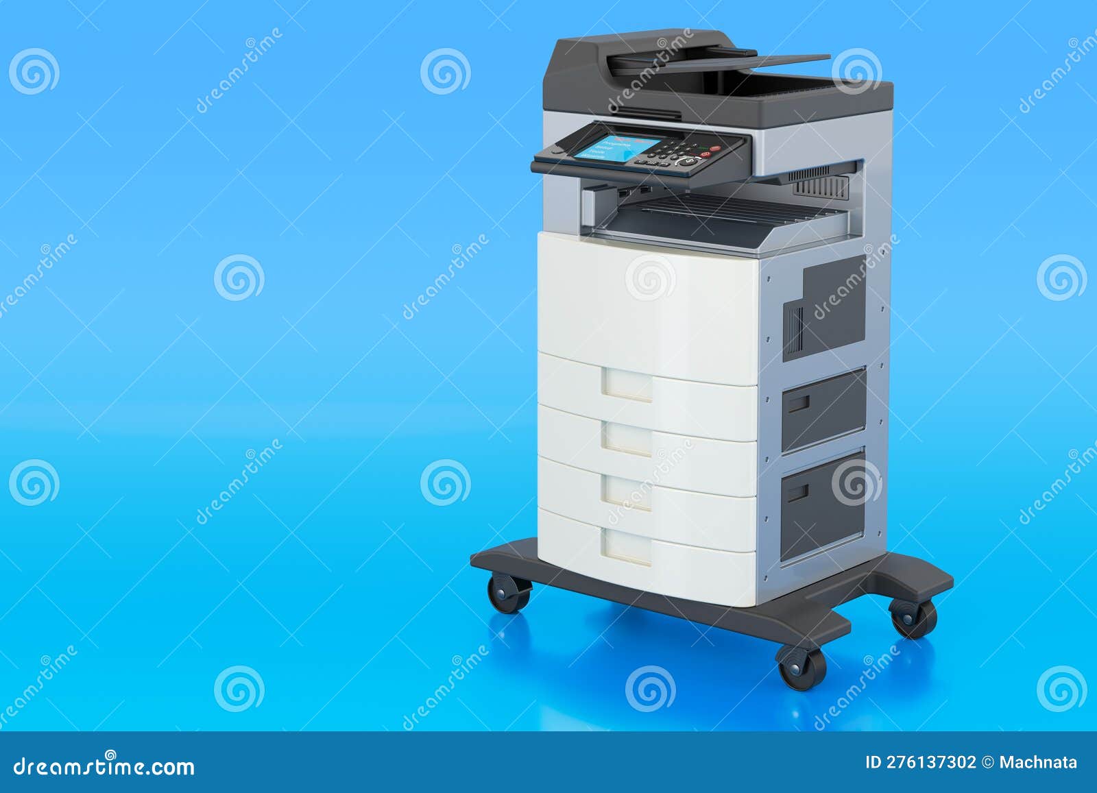 Office Multifunction Printer MFP on Blue Background, 3D Rendering Stock ...