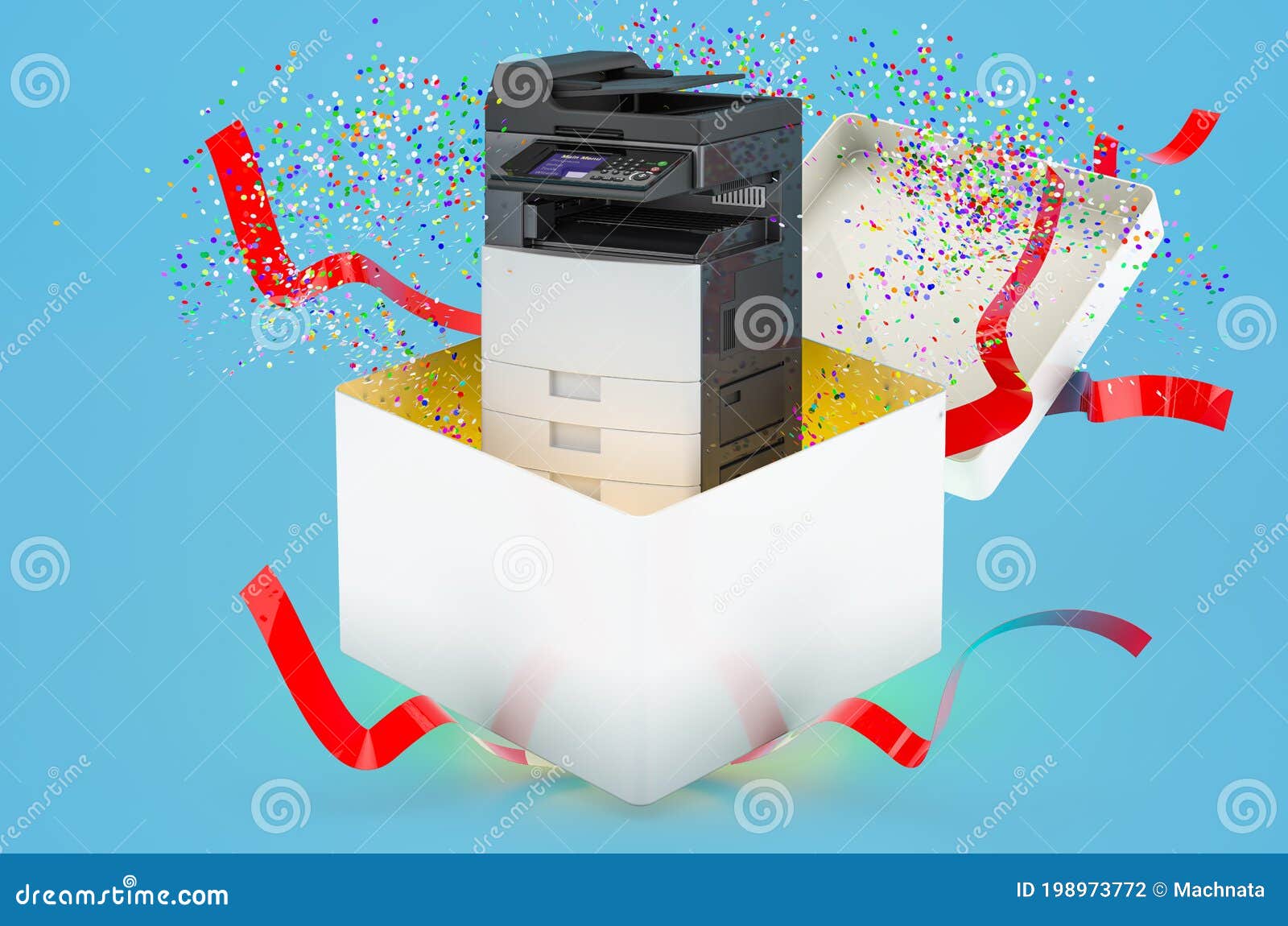 Office Multifunction Printer MFP Inside Gift Box, 3D Rendering Stock ...