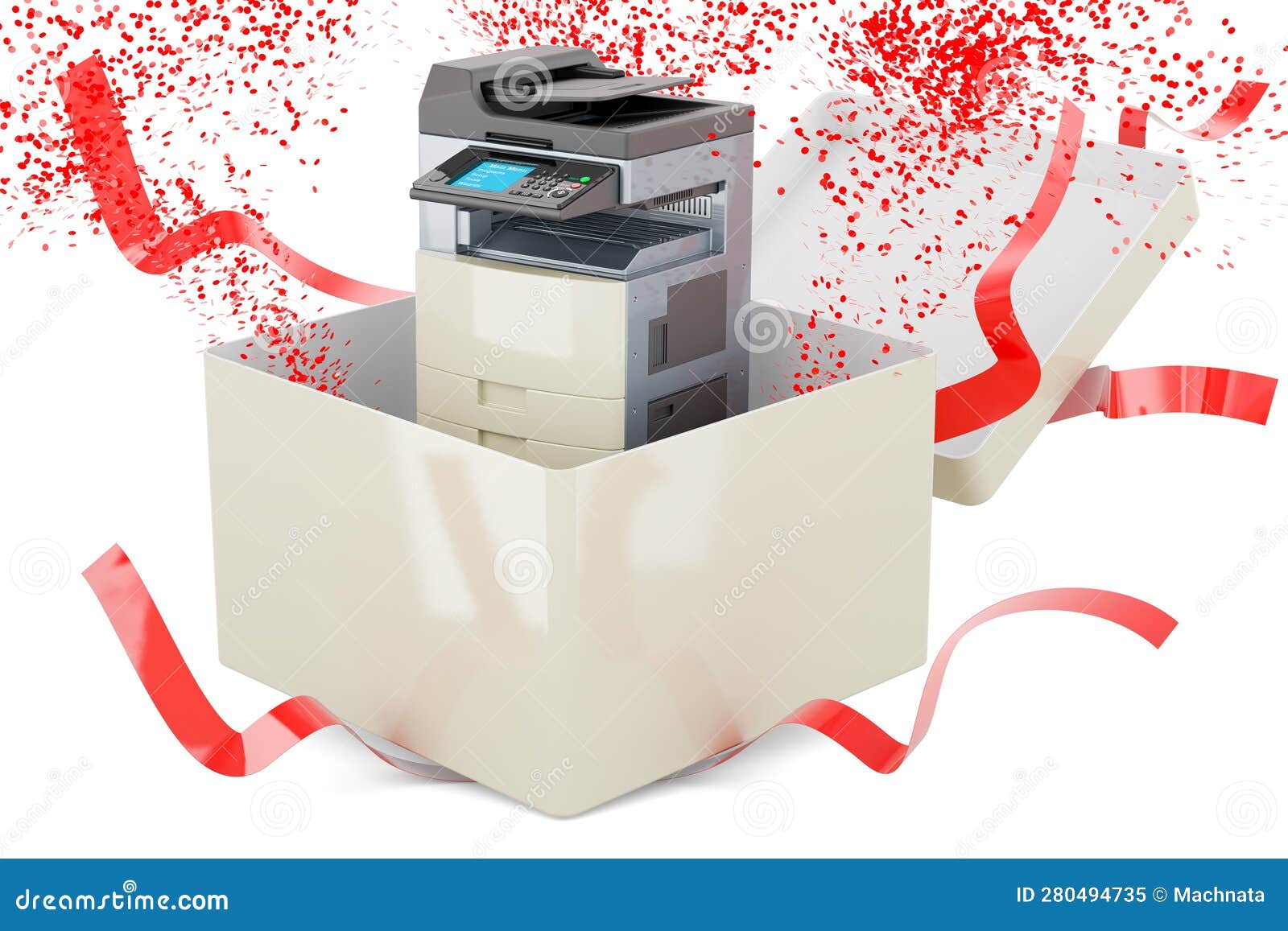 Office Multifunction Printer MFP Inside Gift Box, 3D Rendering Stock ...