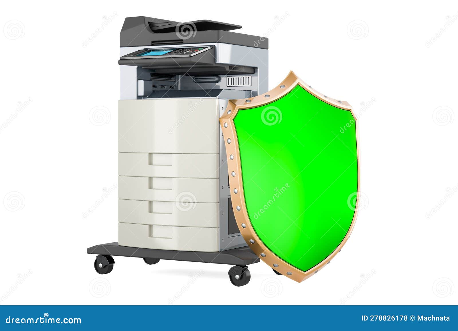 Office Multifunction Printer MFP with Shield. 3D Rendering Stock ...