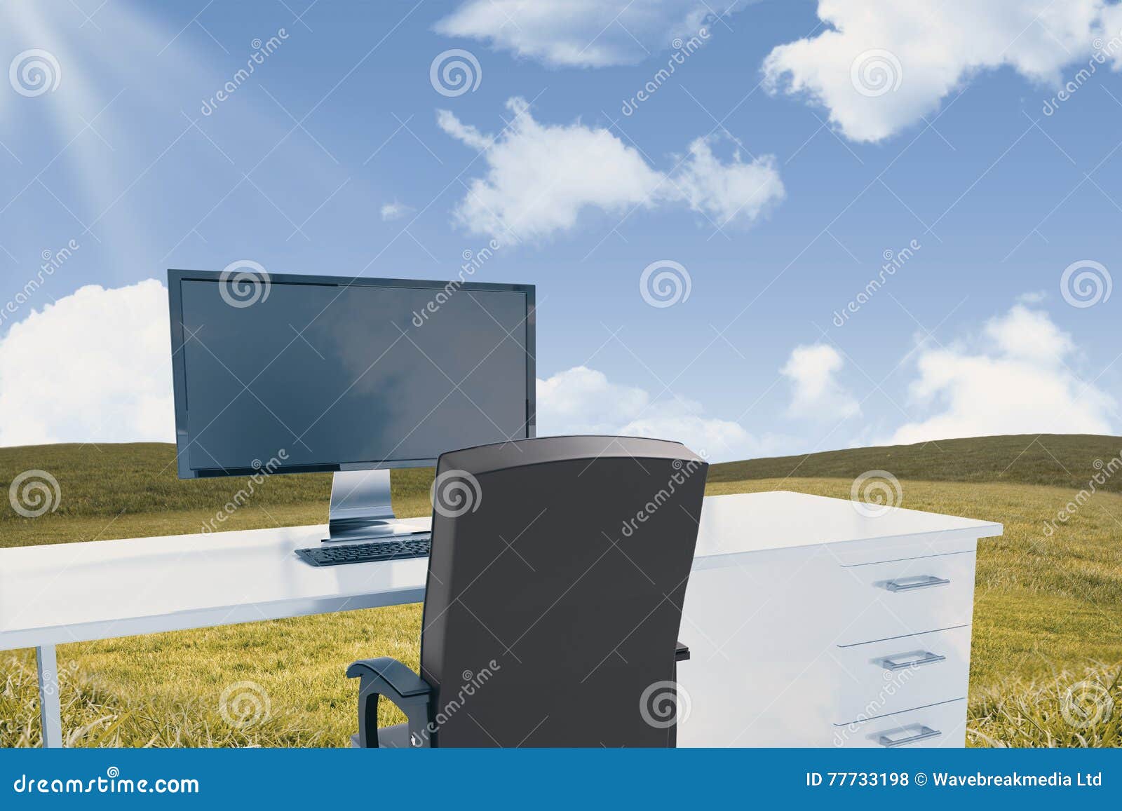 Office in nature stock illustration. Illustration of sunny - 77733198