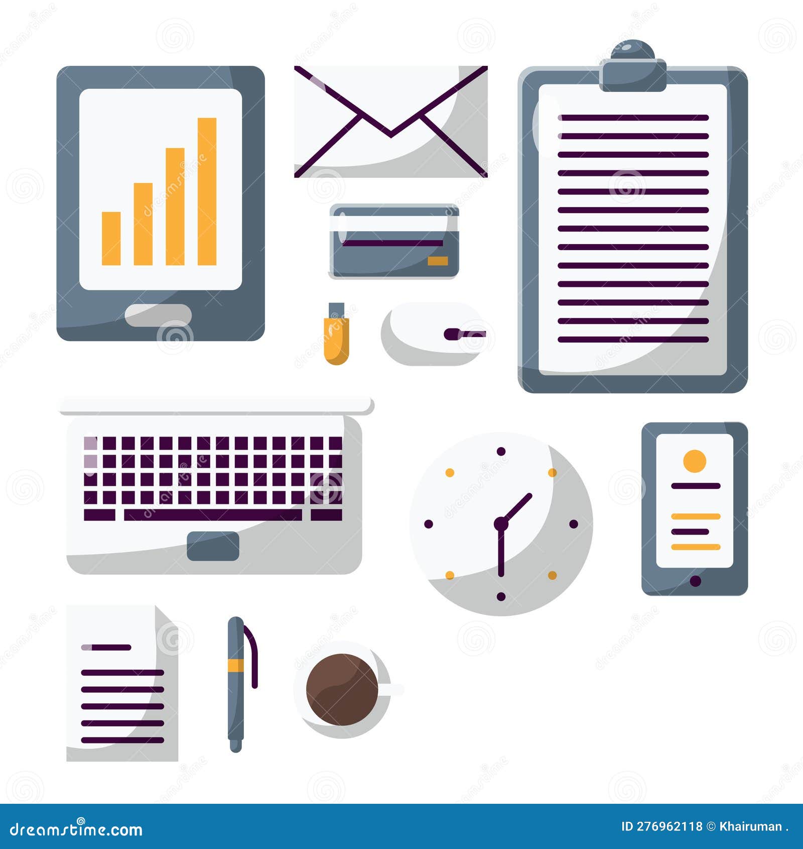 Office Object Flat Icon Set. Clean Illustration Design Element on ...