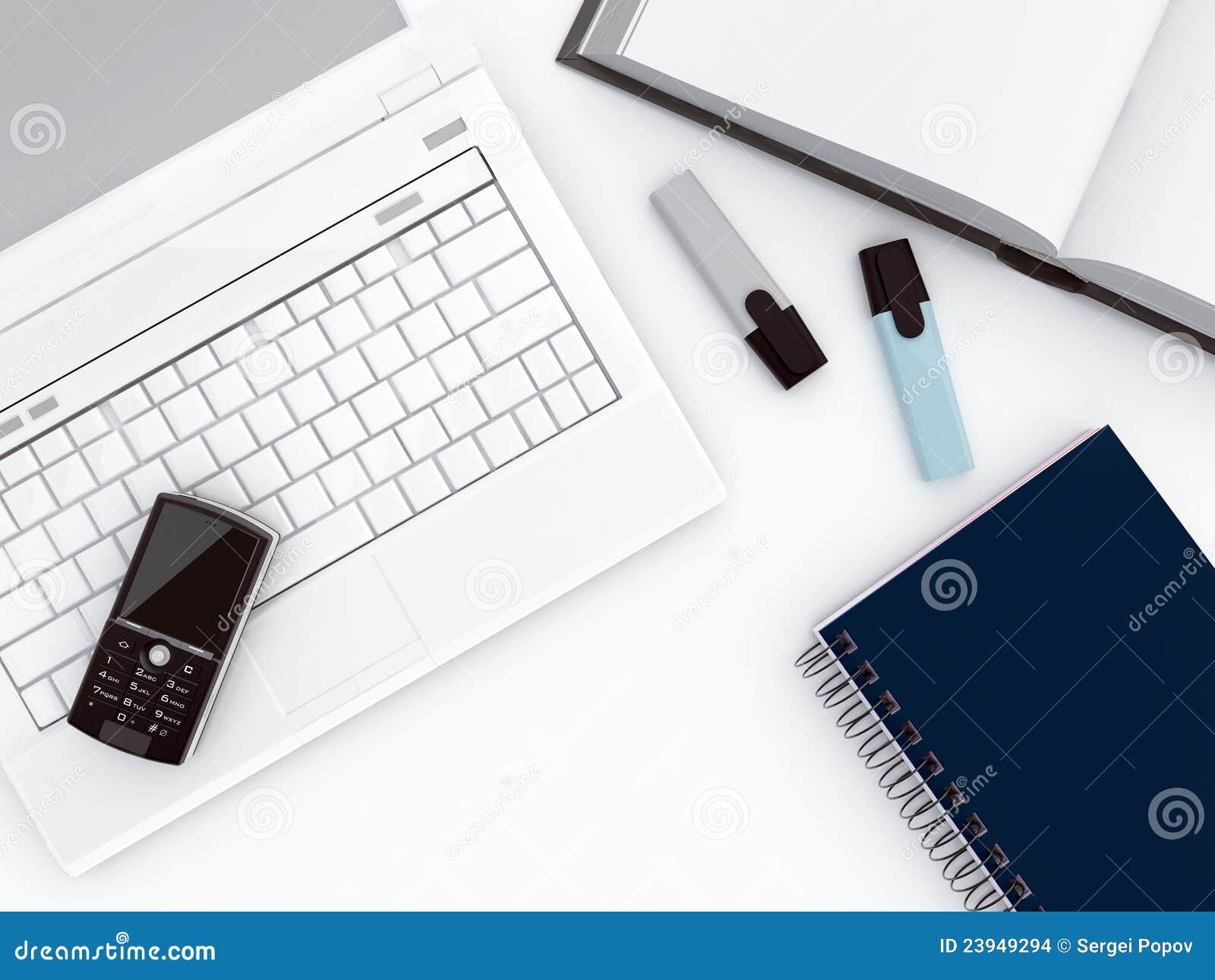 Office Objects Set Isolated On White Background. Working Space. Top ...