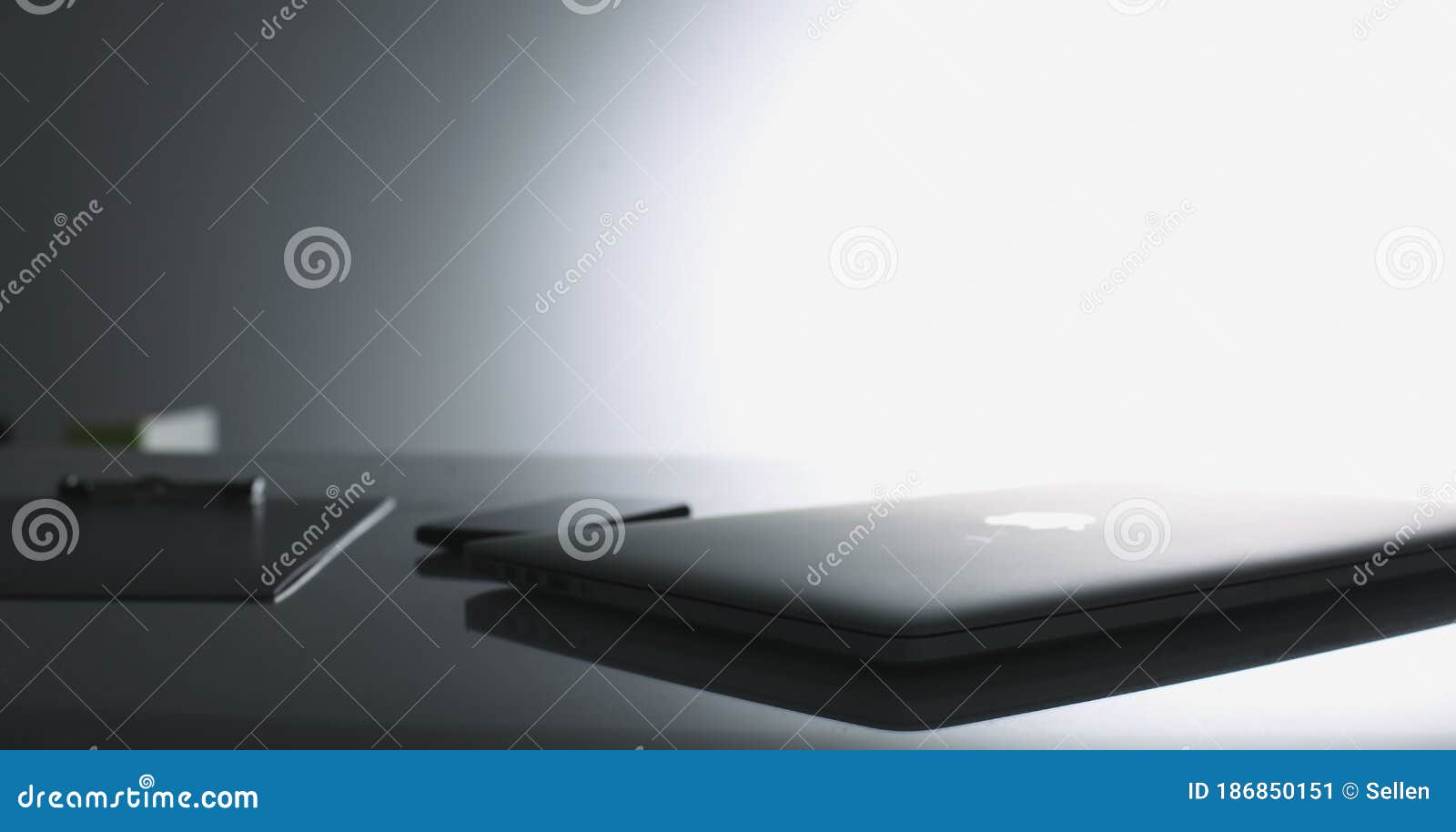 Office Objects and Computer on White Table Stock Image - Image of ...