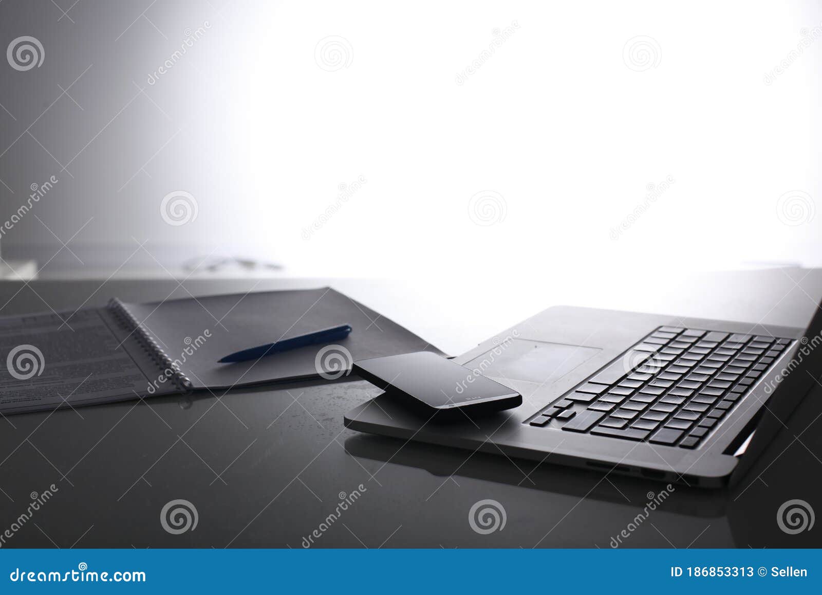 Office Objects and Computer on White Table Stock Image - Image of ...