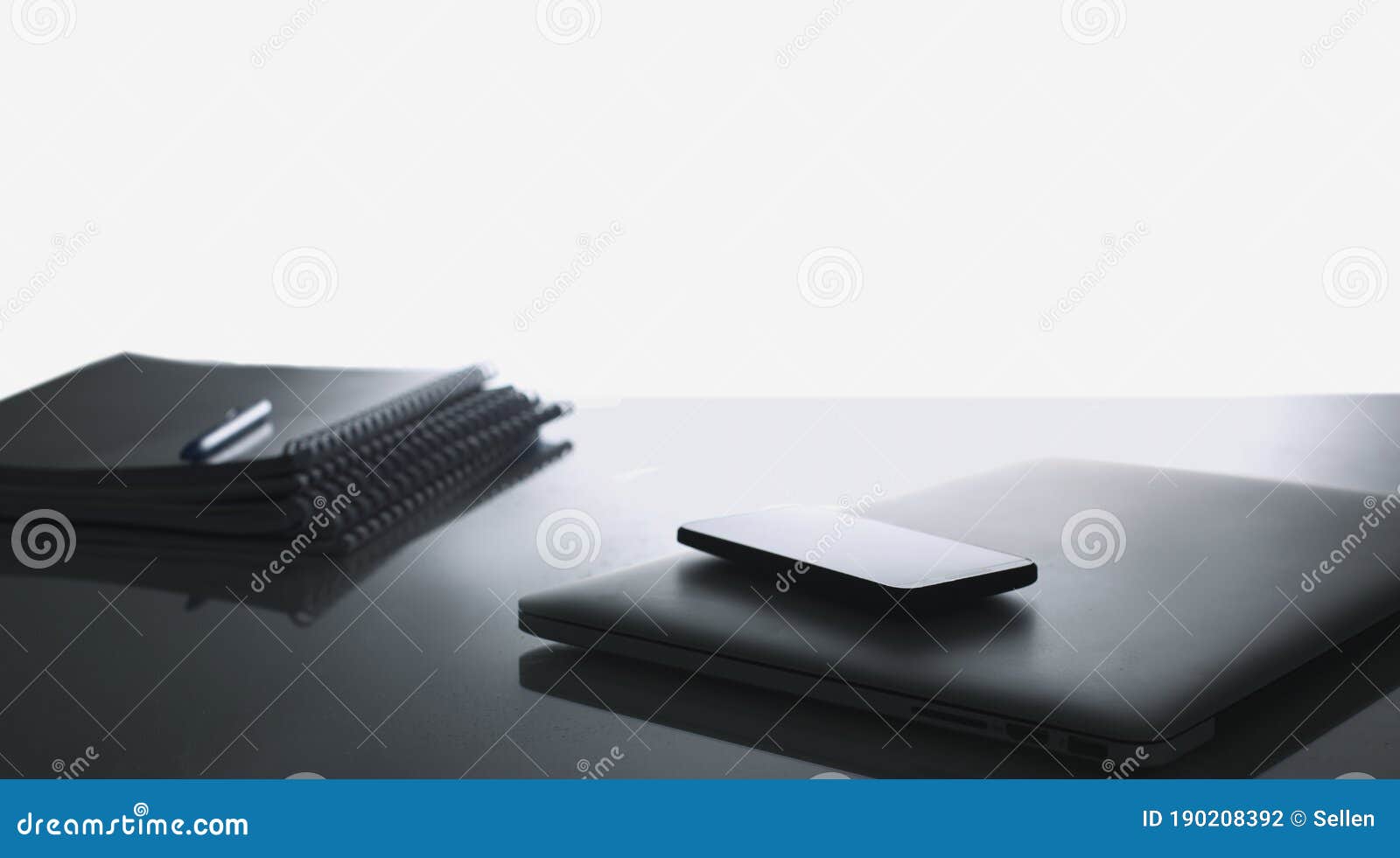 Office Objects and Computer on White Table Stock Photo - Image of ...