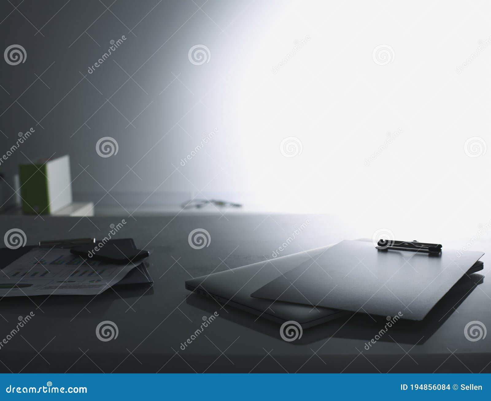 Office Objects and Computer on White Table Stock Photo - Image of empty ...