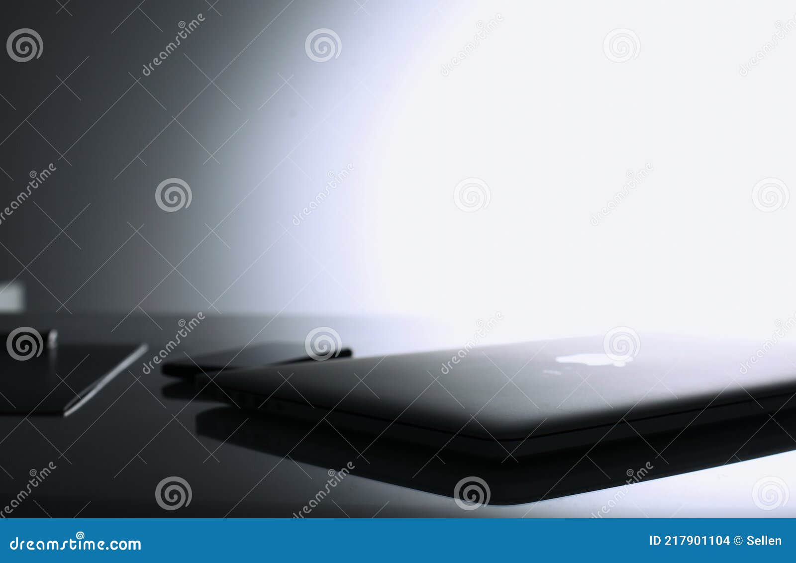 Office Objects and Computer on White Table Stock Photo - Image of ...