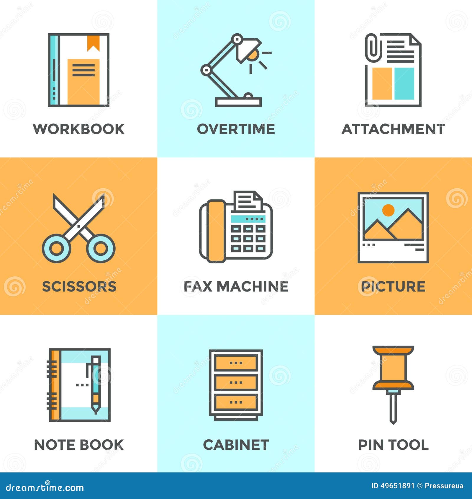 Office Objects Line Icons Set Stock Vector - Illustration of flat ...
