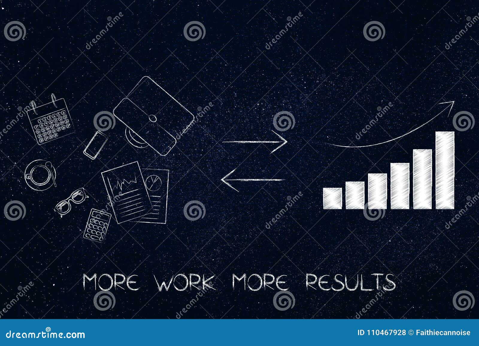 Office Objects Next To Positive Results Graph with Double Arrow Stock ...