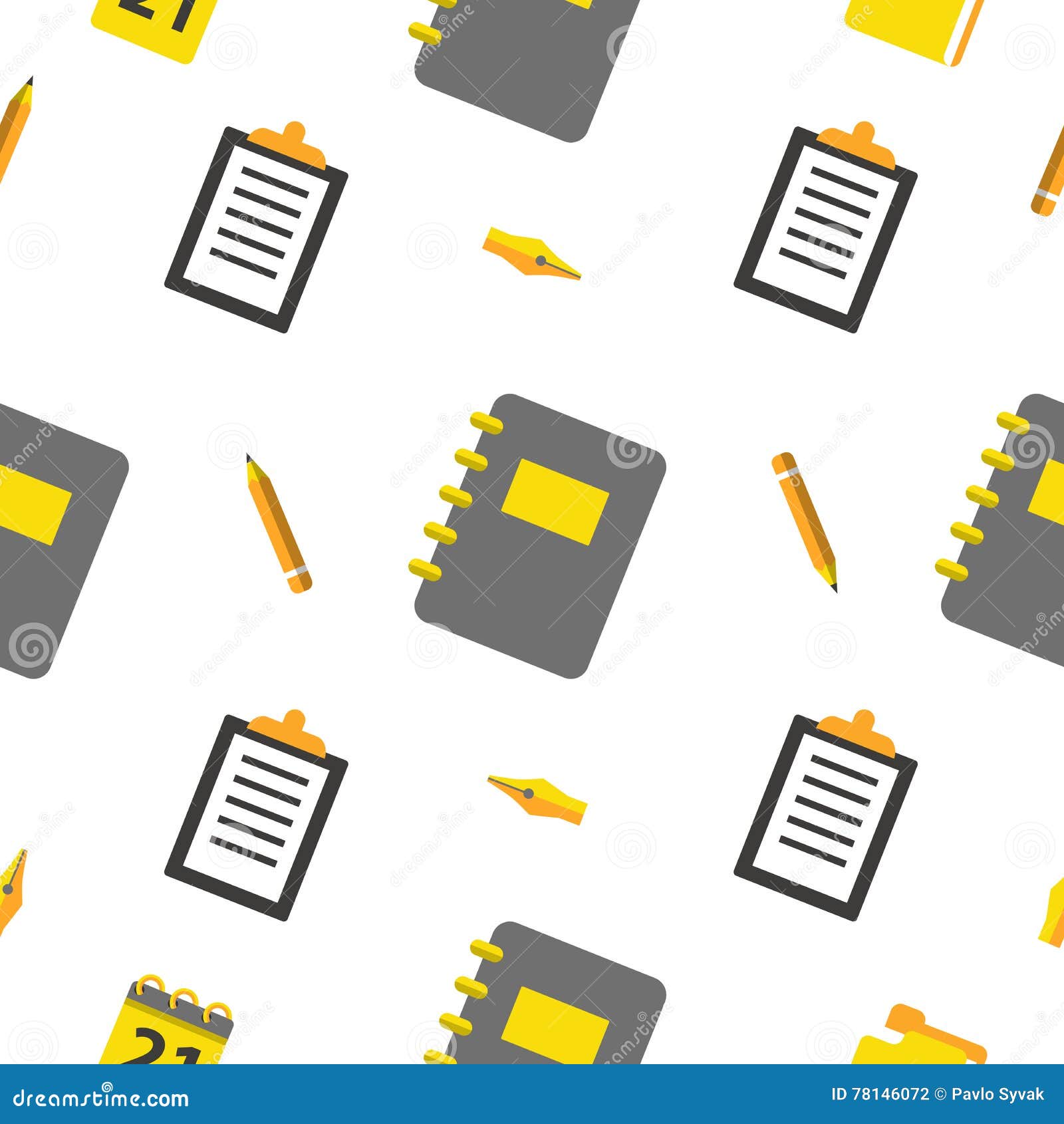 Office Objects Seamless Pattern with Pen and Notepad Stock Vector ...