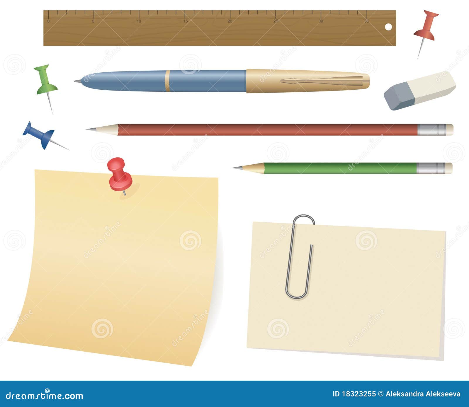 Office objects set vector stock illustration. Illustration of eraser ...