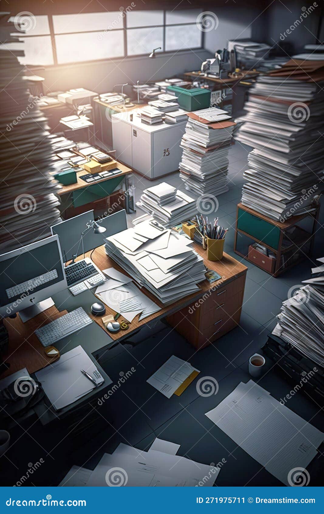 Piles Of Files And Documents Are Placed On Metal Shelves With Folders ...