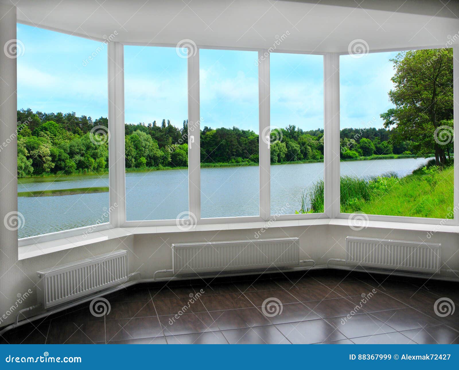 Office Panoramic Windows with View To the River Stock Image - Image of ...