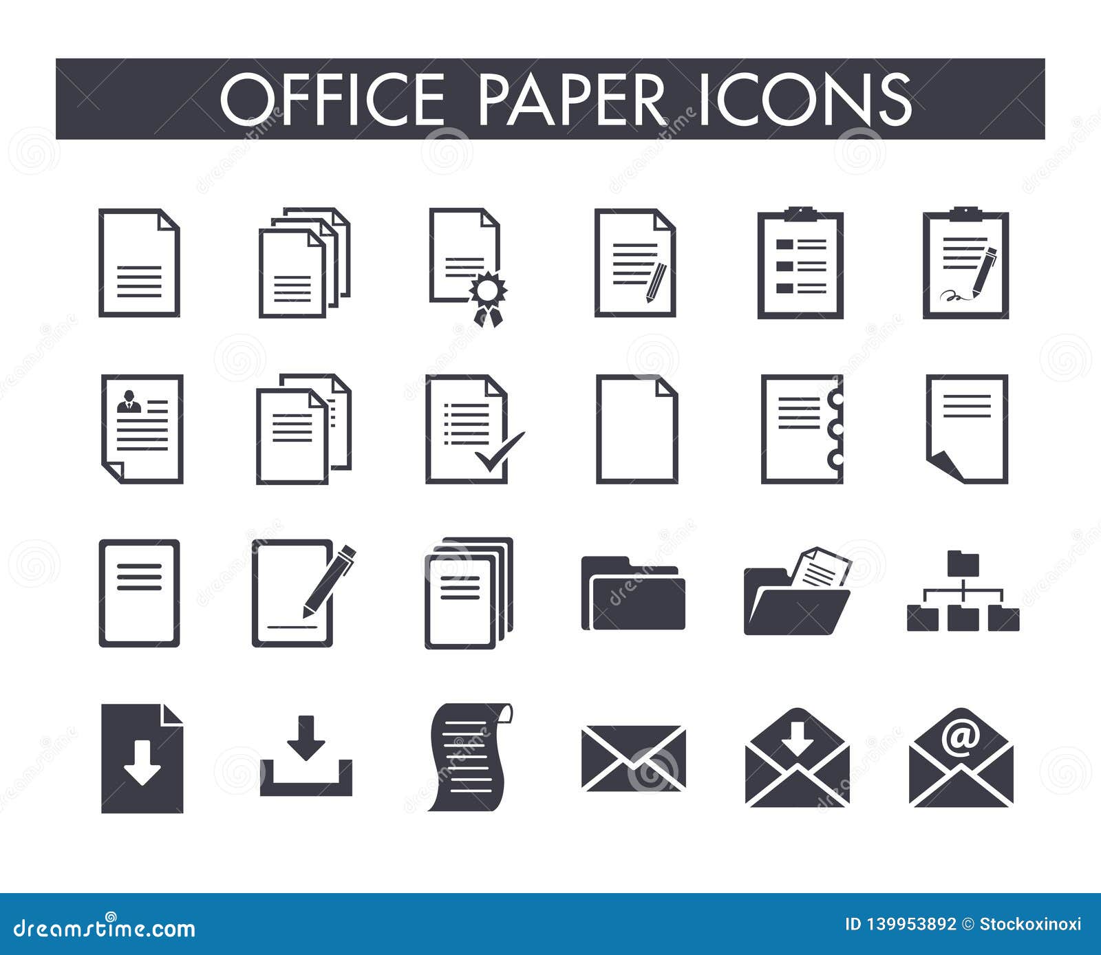 Office paper icon set stock vector. Illustration of desk - 139953892