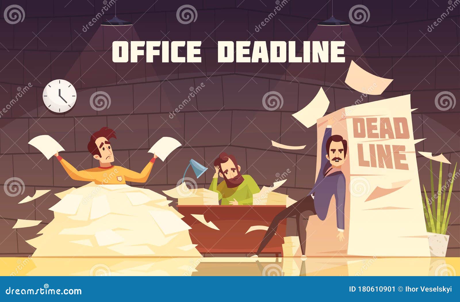 Office Paperwork Deadline Cartoon Poster Stock Illustration ...