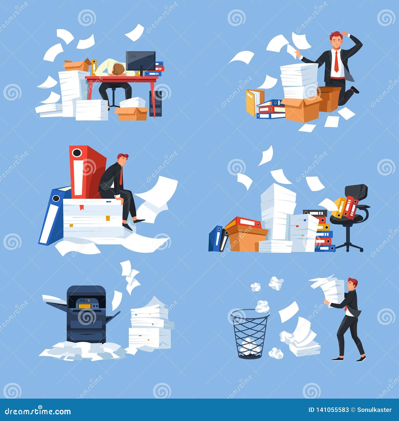Office Paperwork Deadline Cartoon Poster Vector Illustration ...