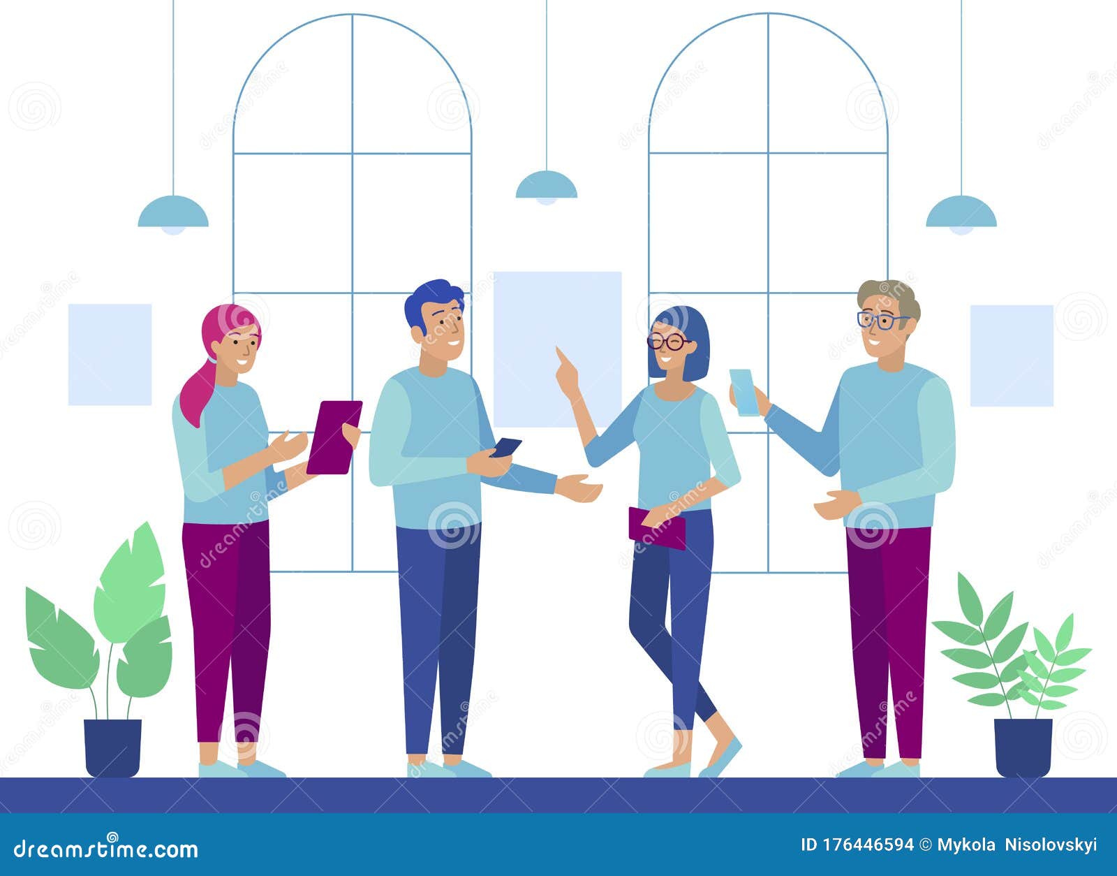 Office People Characters Talking Using Gadgets Stock Vector ...