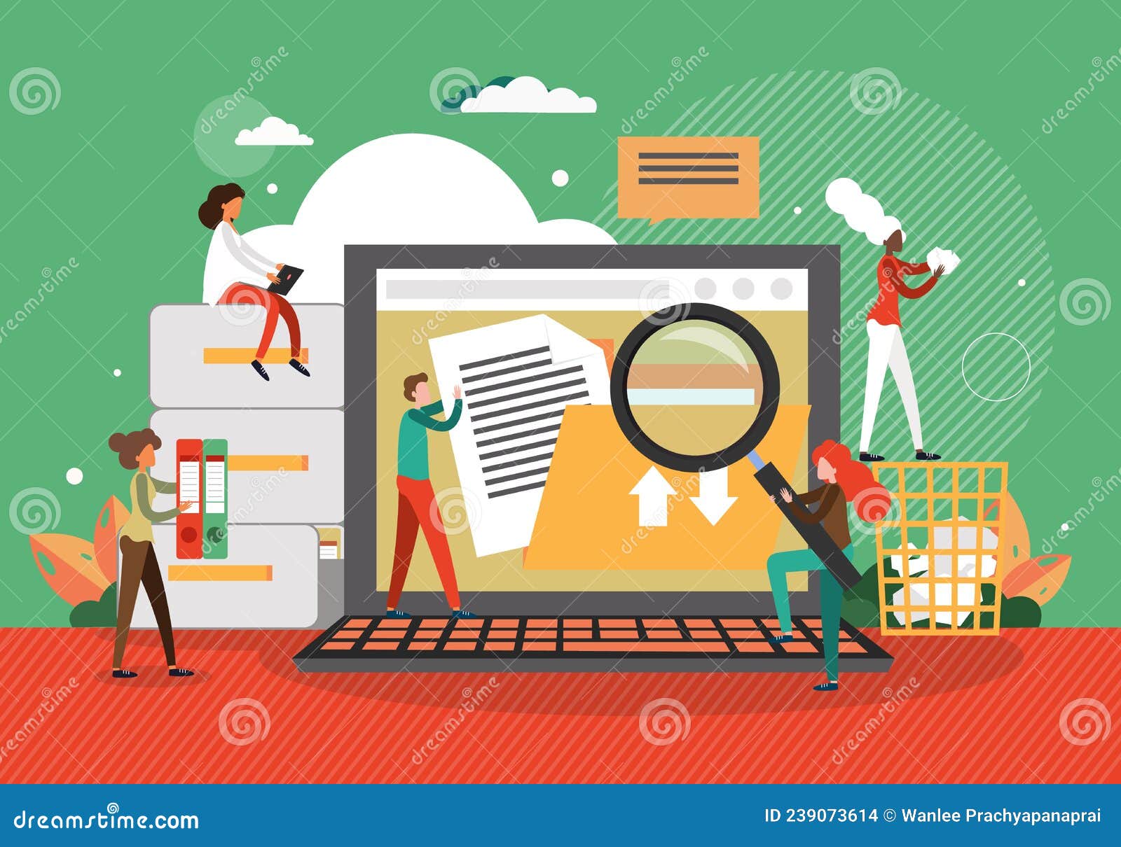 Office People Creating Folders, Saving Office Electronic Documents ...