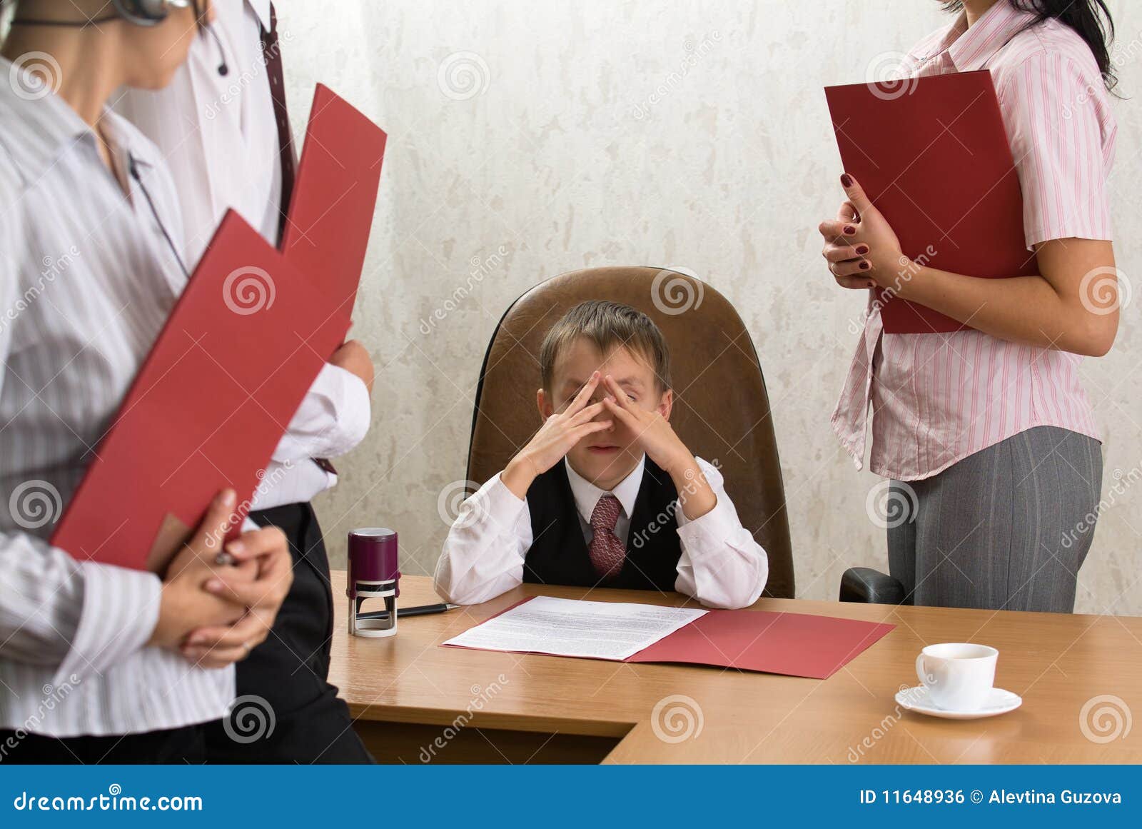 Office People with Folders and a Kid Boss Stock Photo - Image of office ...