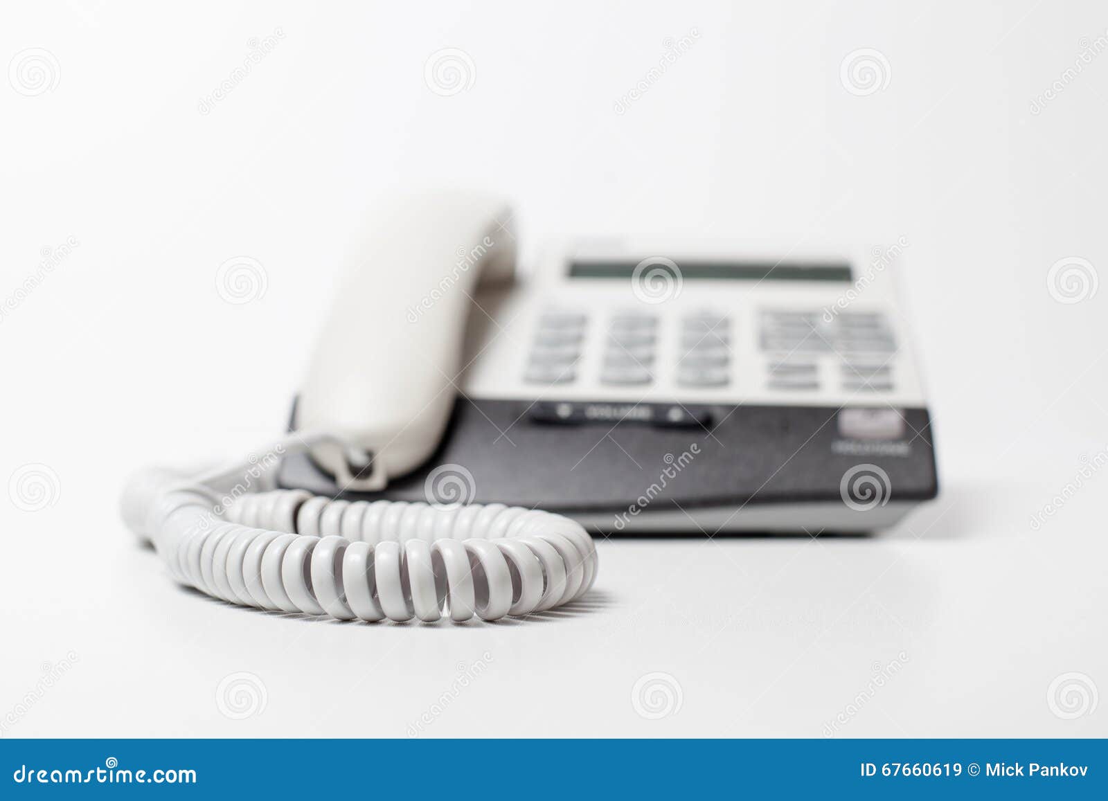 Office Phone Device with Phone Cord. Waiting of Call . Small Depth of ...