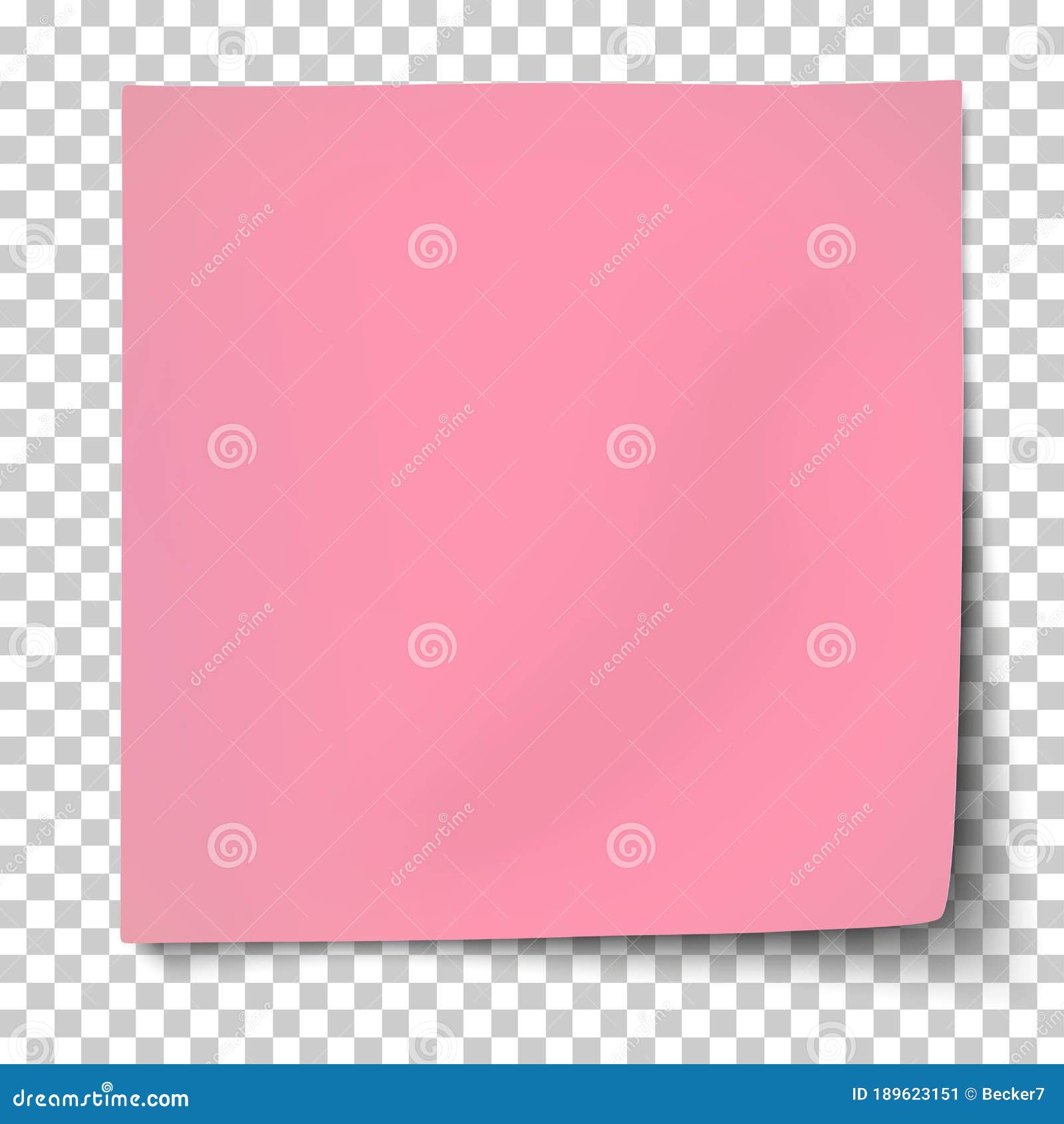 Office Pink Paper Sticker with Bent Lower Right and Shadow Isolated on ...