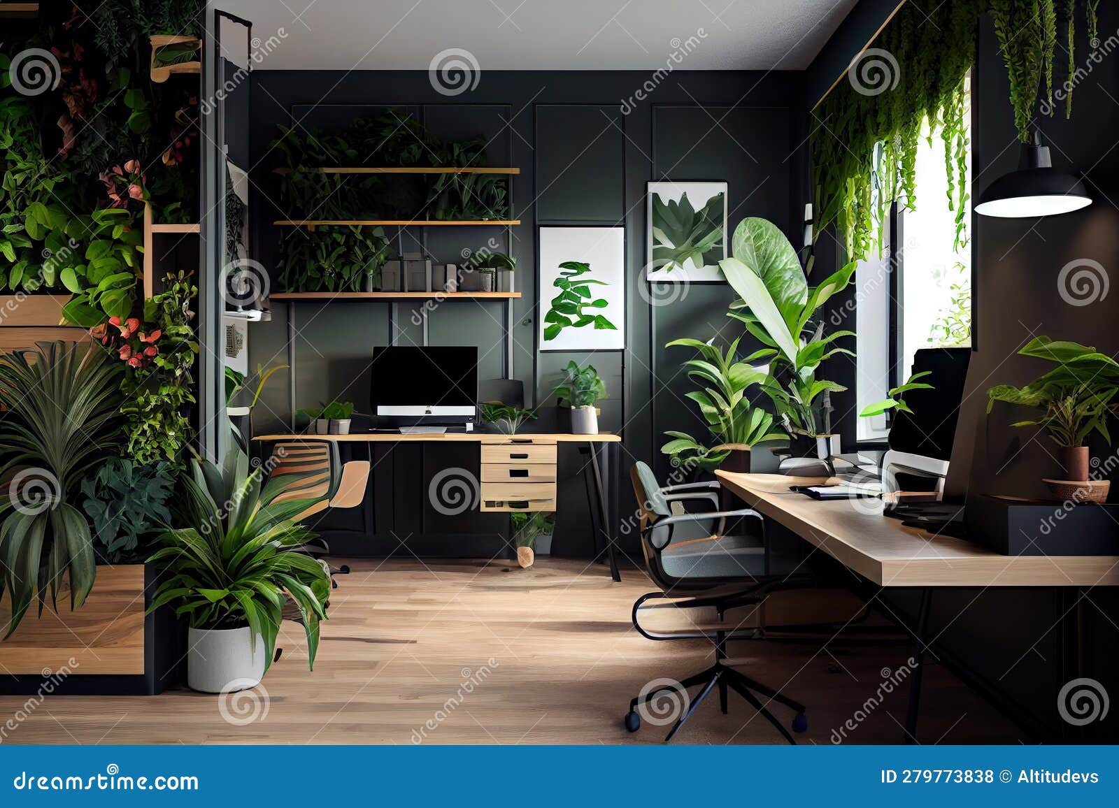 Office with Plants of Different Types and Sizes, Giving the Office a ...