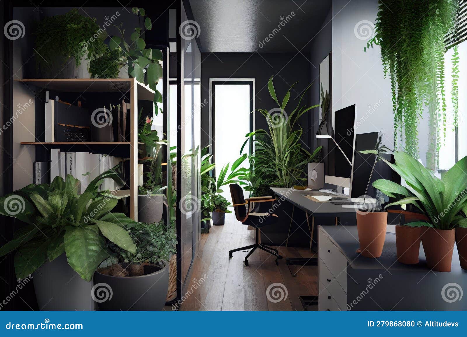 Office with Plants of Different Types and Sizes, Giving the Office a ...