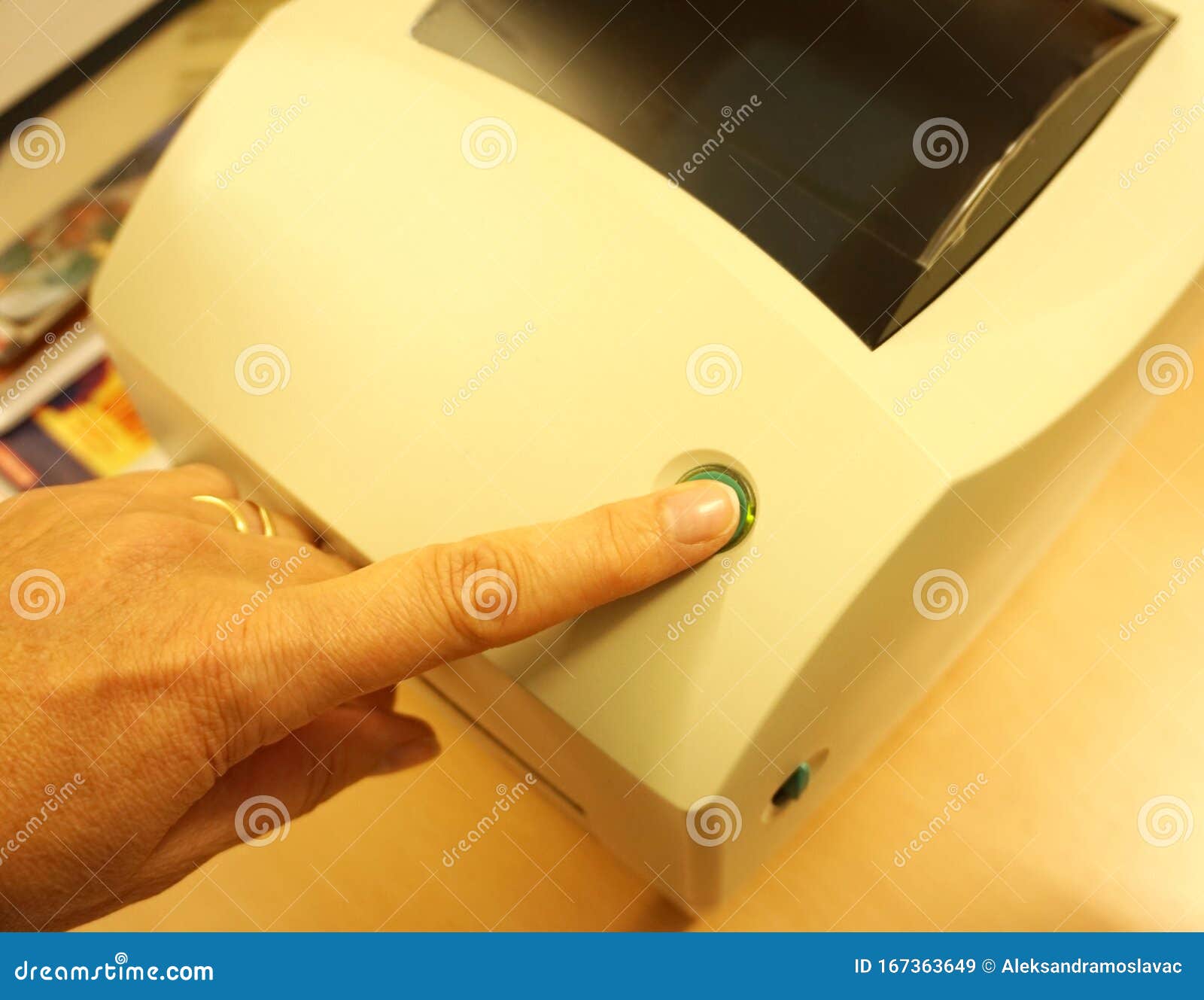 Office Pos Printer Button with a Finger on it that Will Turn on Stock ...