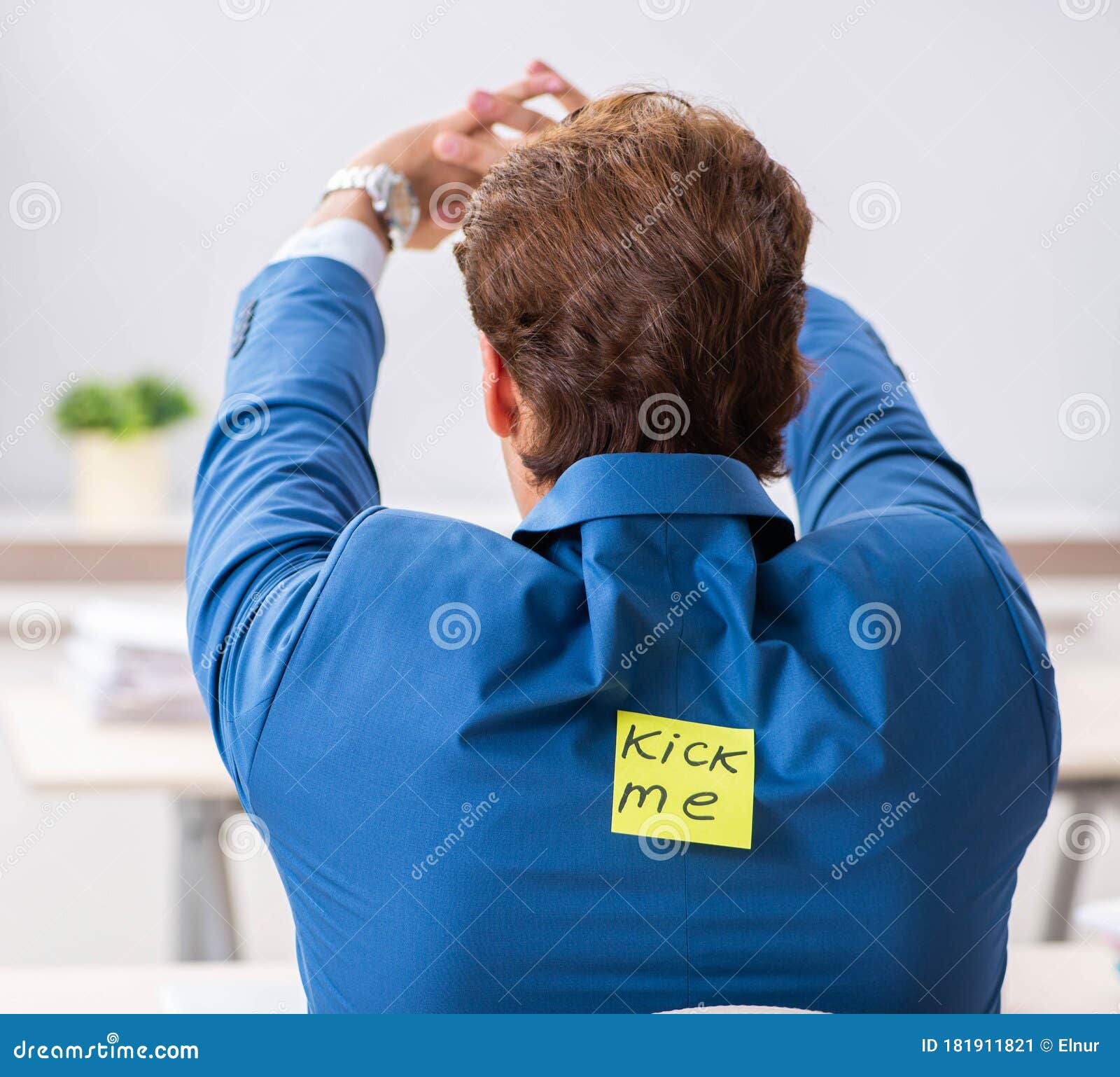 Office Prank with Kick Me Message on Sticky Note Stock Image - Image of ...