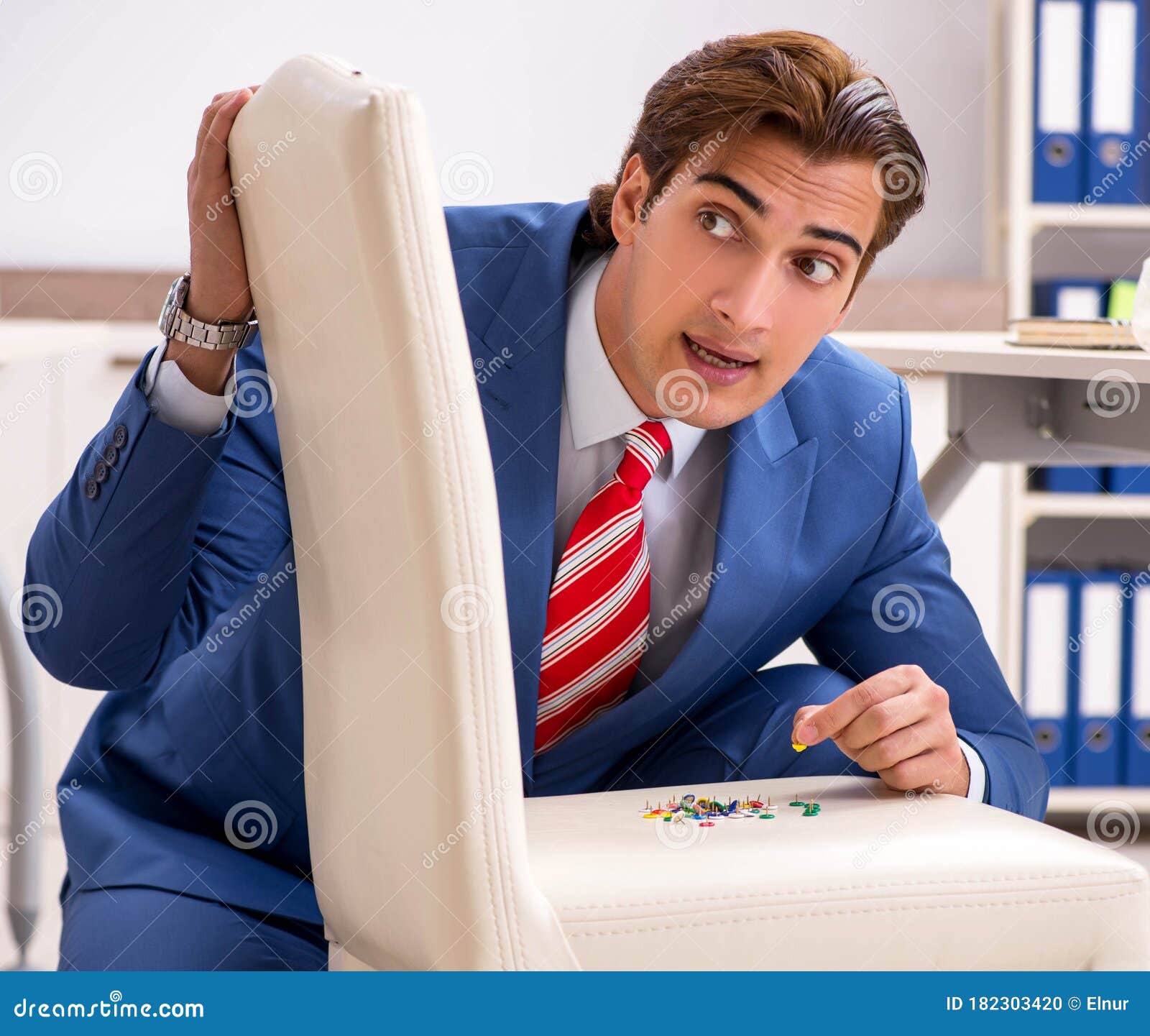 Office Prank with Sharp Thumbtacks on Chair Stock Photo - Image of ...