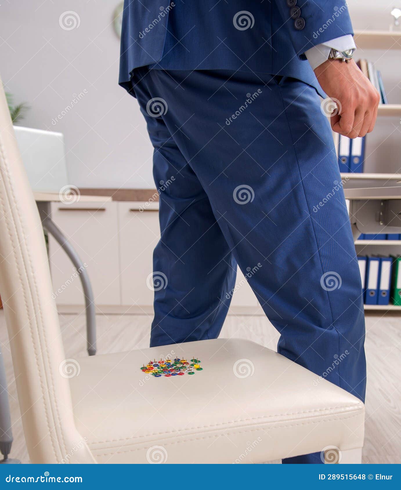 Office Prank with Sharp Thumbtacks on Chair Stock Photo - Image of ...