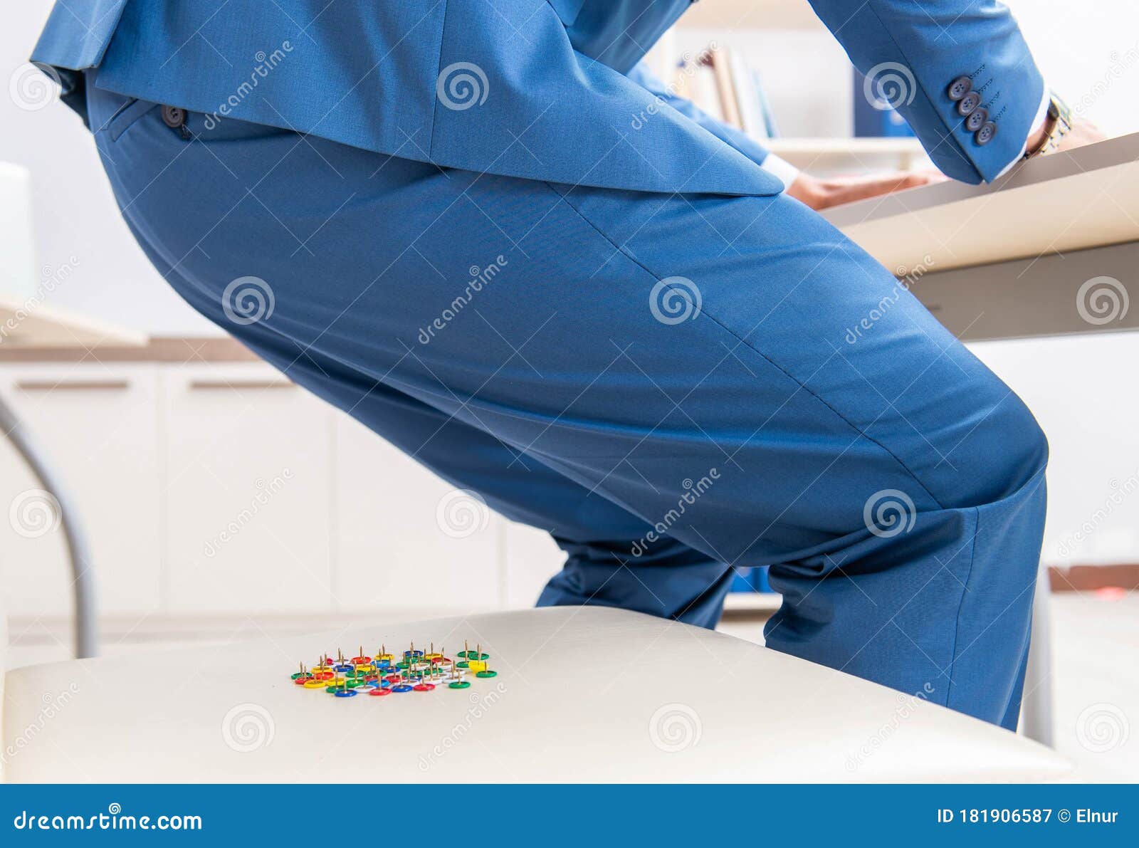 Office Prank with Sharp Thumbtacks on Chair Stock Image - Image of ...