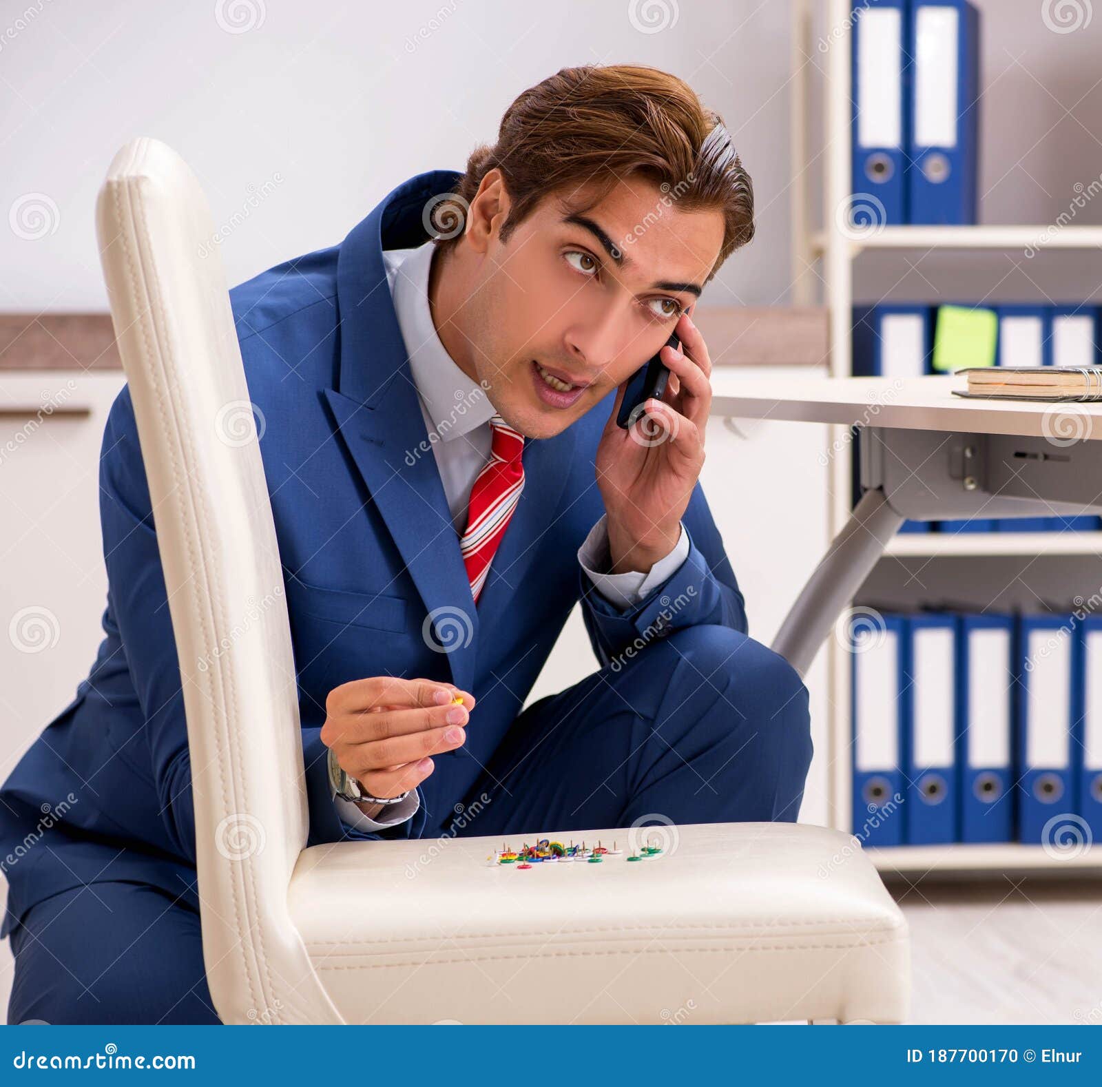 Office Prank with Sharp Thumbtacks on Chair Stock Photo - Image of ...
