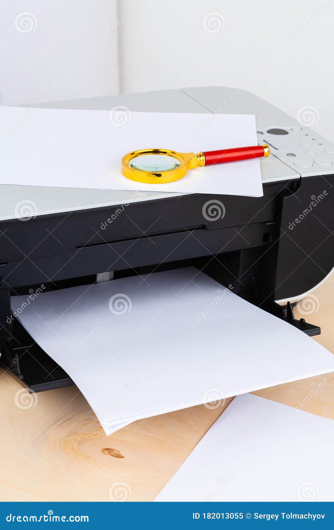 Office Printer Close Up on a Wooden Table Stock Image - Image of neat ...