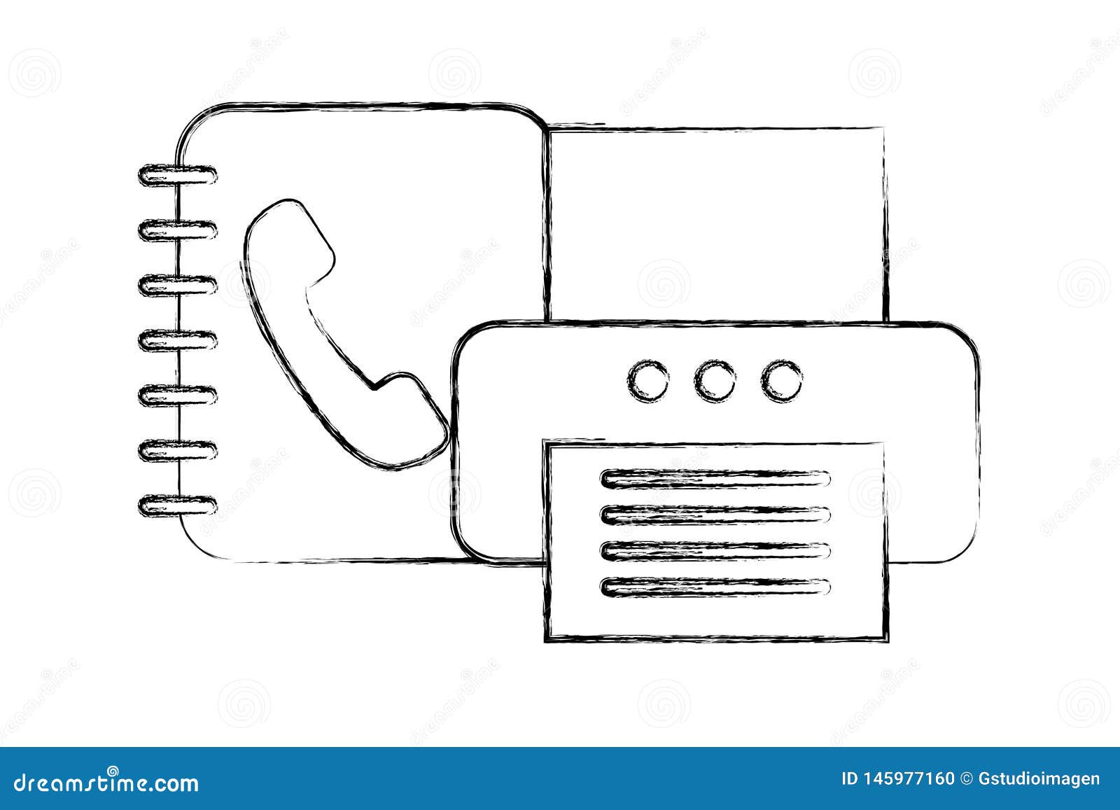Office Printer Device Document Book Telephone Stock Illustration ...