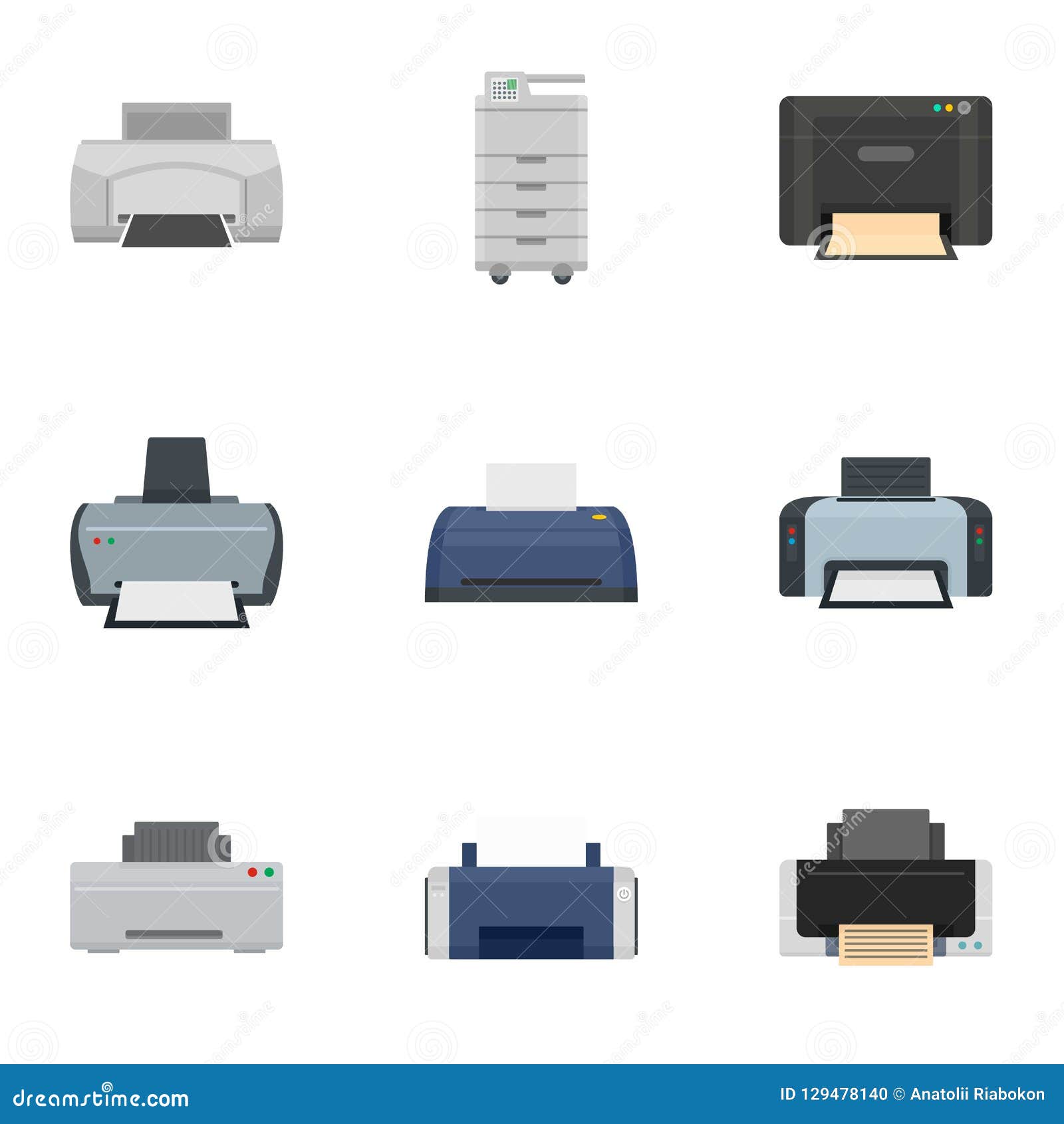 Office Printer Icon Set, Flat Style Stock Vector - Illustration of page ...