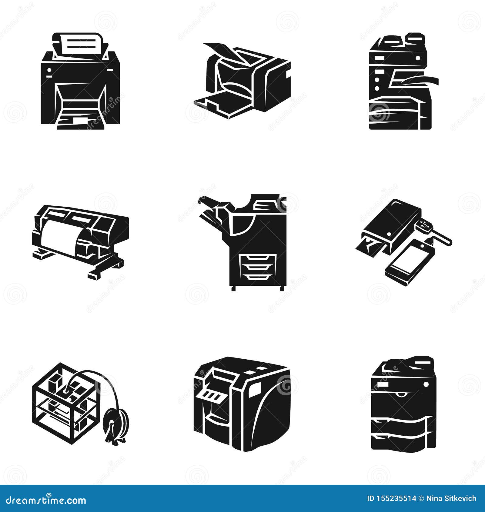 Office Printer Technology Vector Illustration. Computer Printer Paper ...