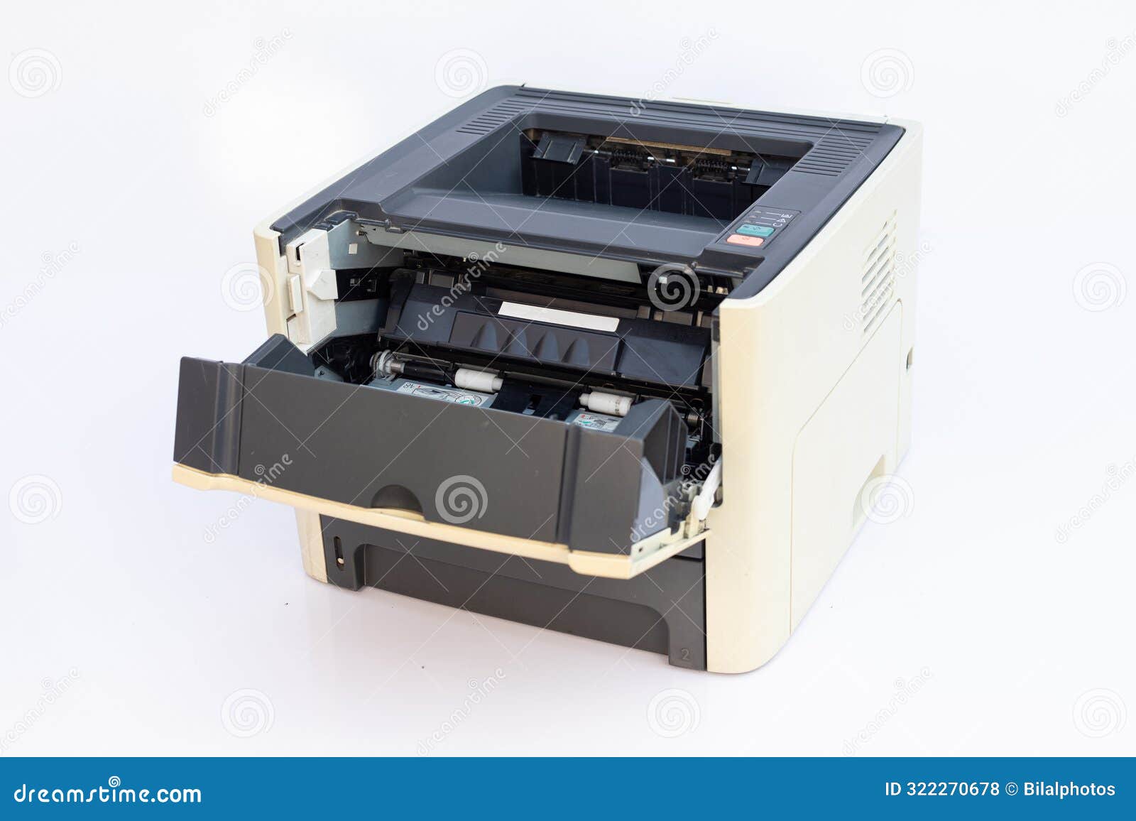 Office Printer Open for Repair Work on White Background Stock Photo ...