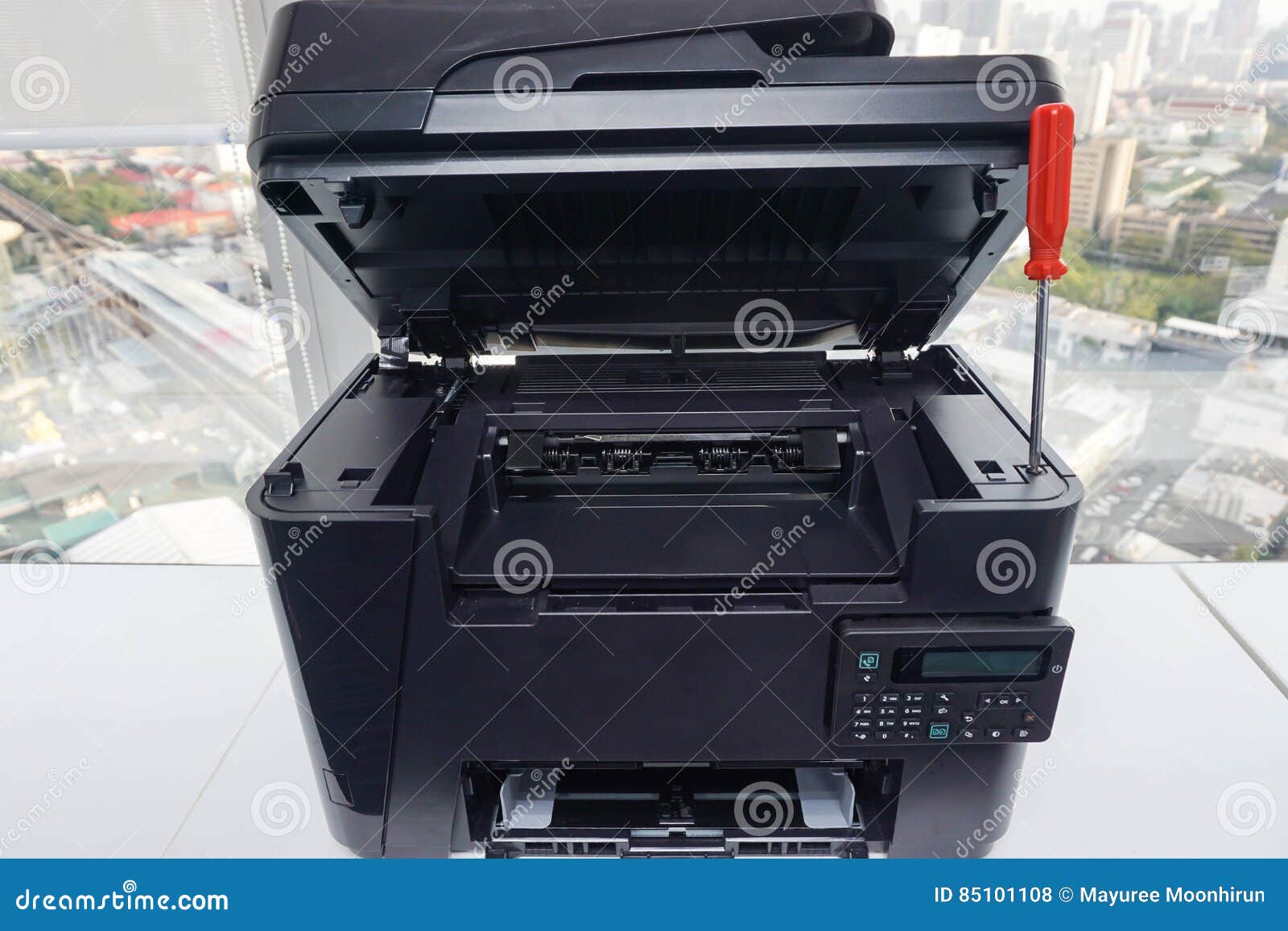 Office Printer is Repaired by Red Screwdriver Stock Photo - Image of ...