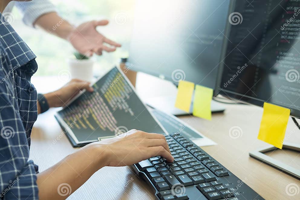 It Office Programmers Software Development Coding Technologies on Computer Working in a Company ...