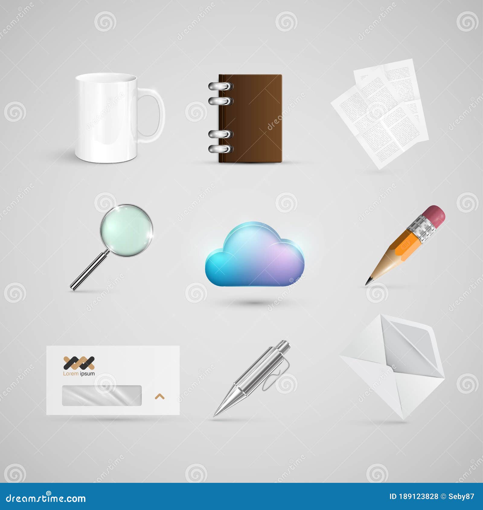 Office Realistic Icon Set, Vector Stock Vector - Illustration of ...